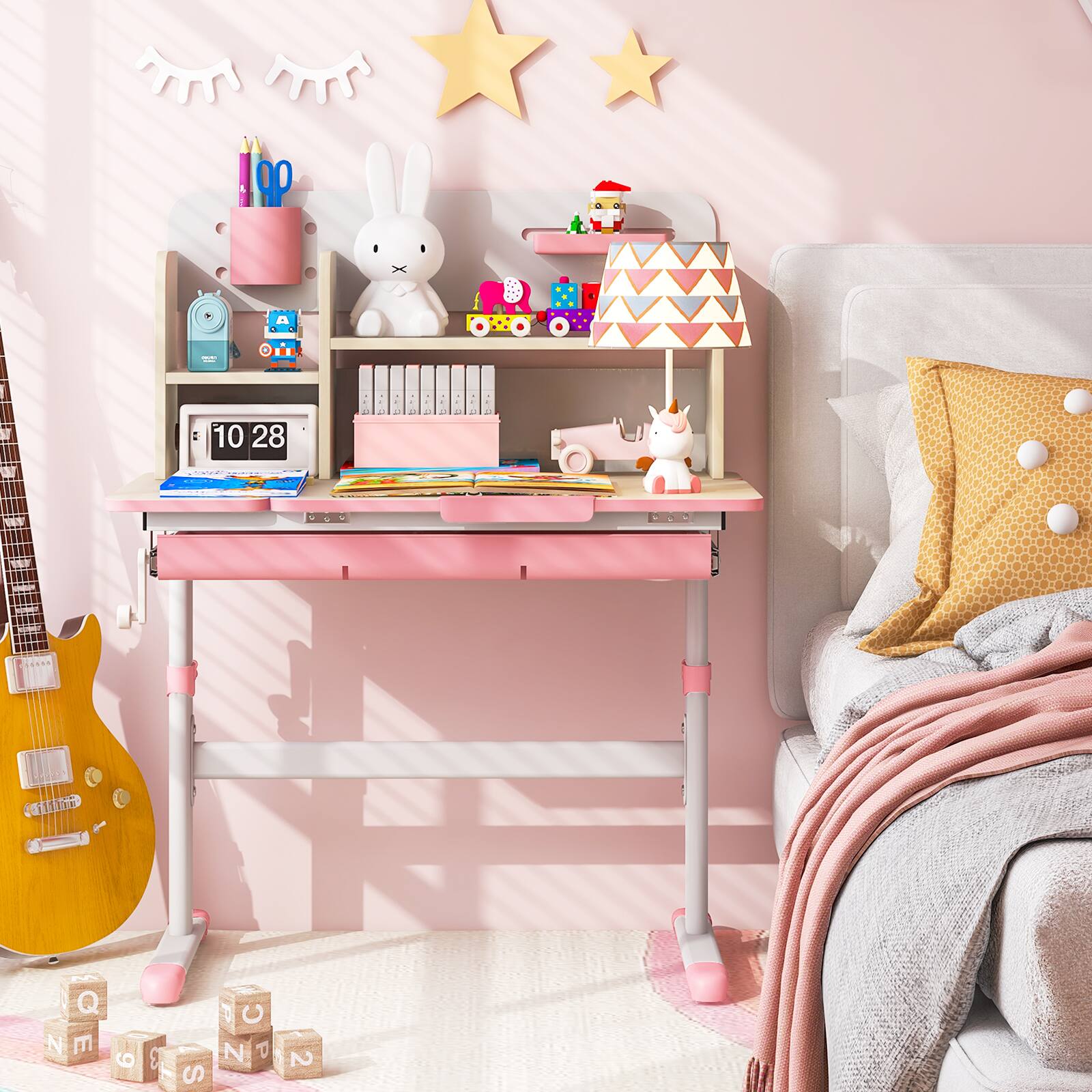 Costway Kids Study Desk Height Adjustable Children Writing Table w ...