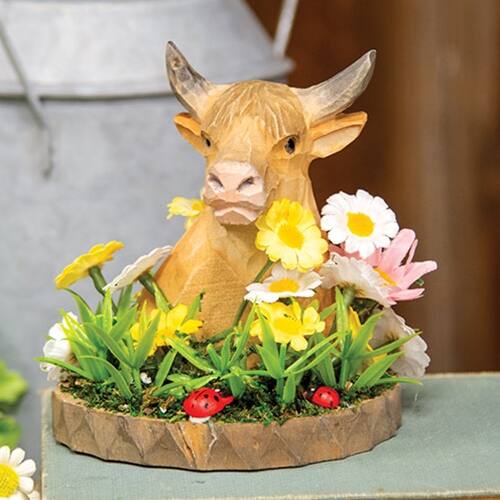 BreeBe Wooden Floral Highland Cow Bust on Base Yellow GRJA5520 - Best Buy