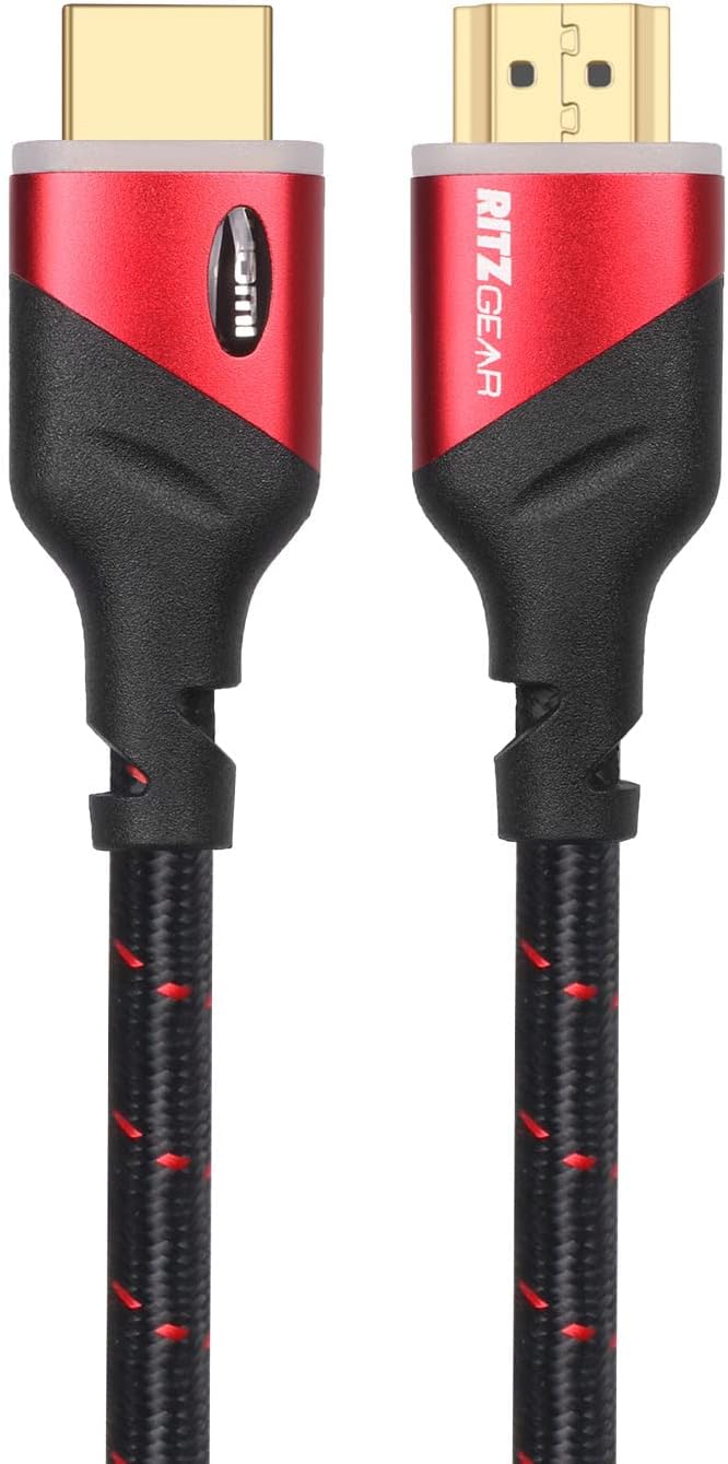 Ritz Gear 4K HDMI Cables 6 ft [5 Pack] /Red Braided Nylon Cord with Multi Color LED Lights for ...