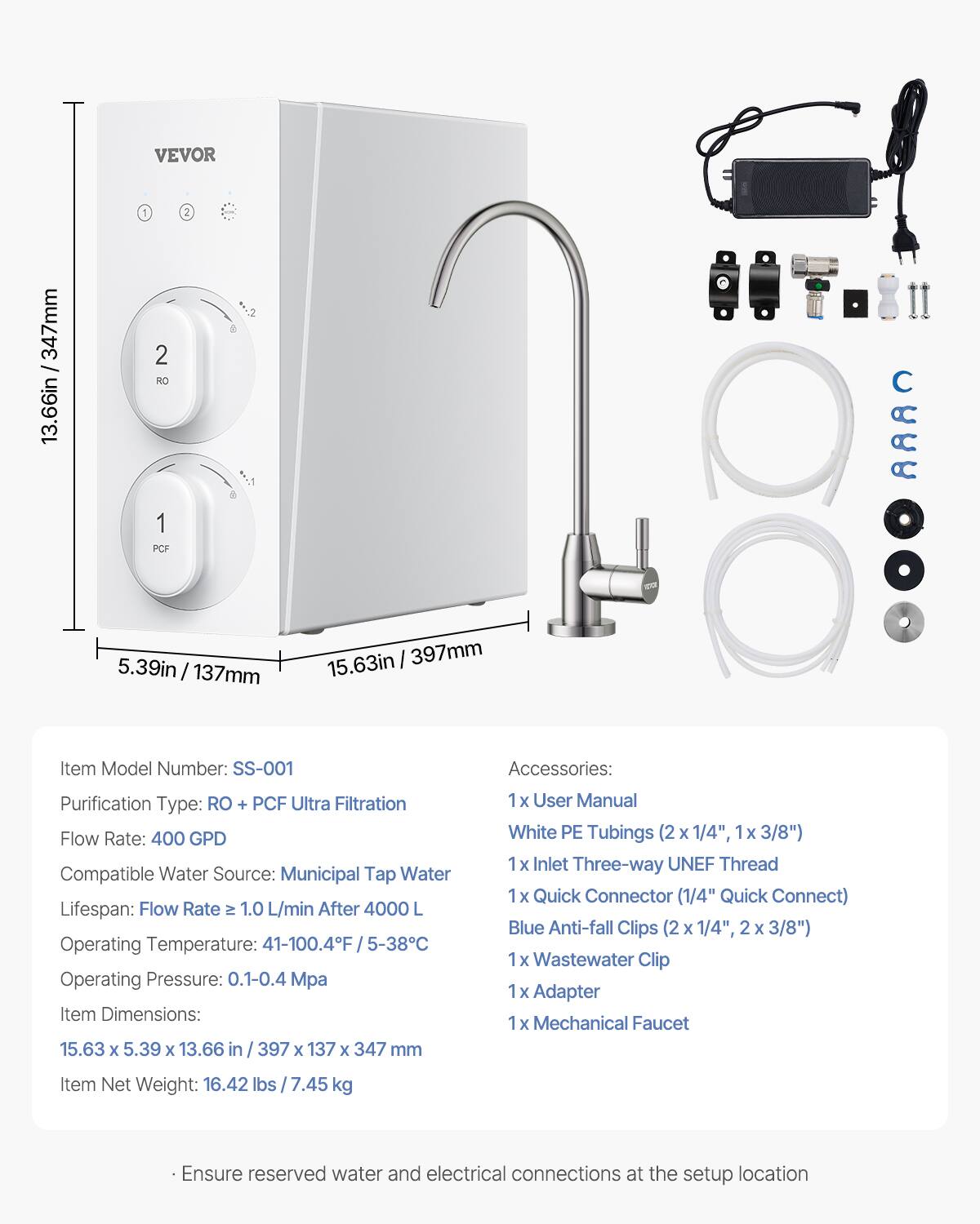 VEVOR Reverse Osmosis System, 400 GPD 8 stage Tankless Reverse Osmosis ...
