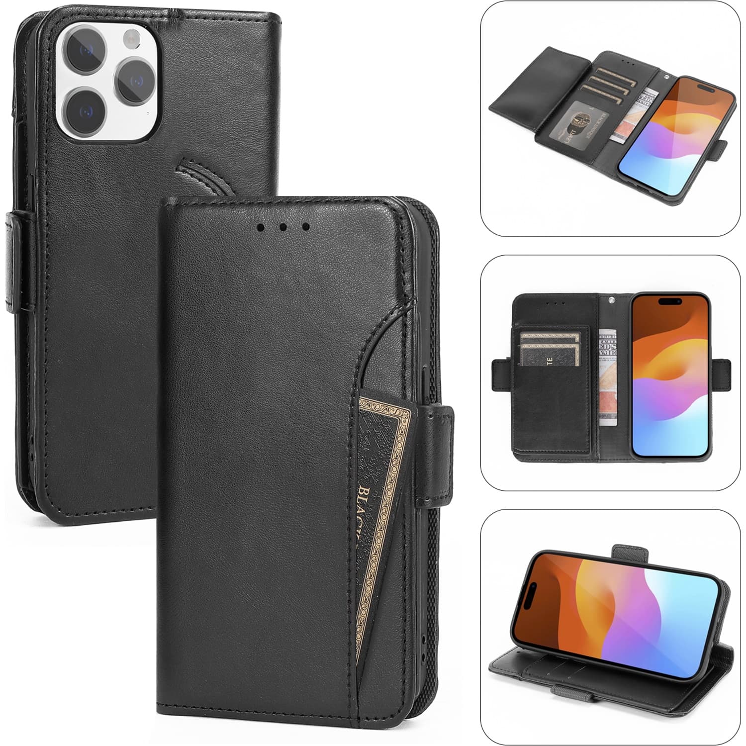Customer Reviews: SaharaCase Genuine Leather Folio Wallet Case for Apple iPhone 15 Pro Black ...