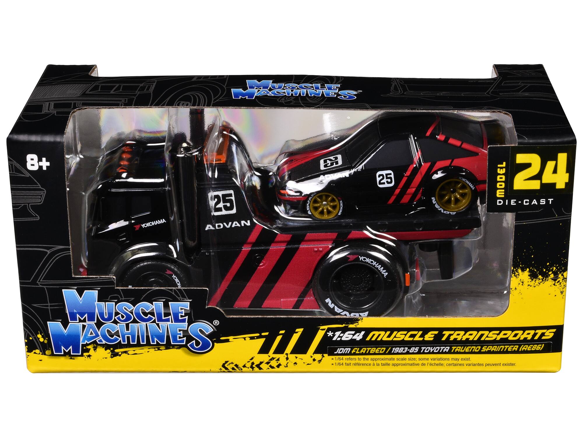 Muscle Machines JDM Flatbed Truck #25 Black/Red & 1983 85 Toyota Trueno Sprinter AE86 #25 Black ...