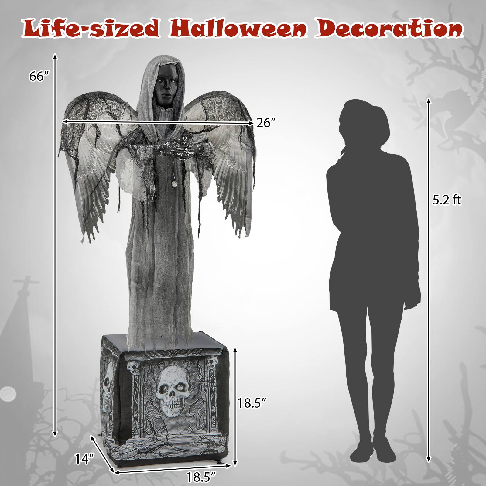 Costway 5.5ft Halloween Animatronic Decoration Animated Praying Angel ...
