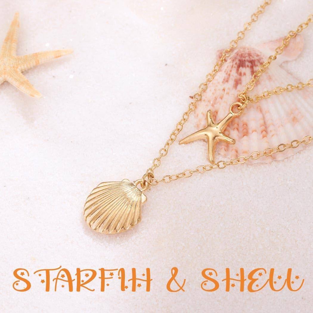 Live At Space Boho Starfish & Seashell Necklace for Women Adjustable ...