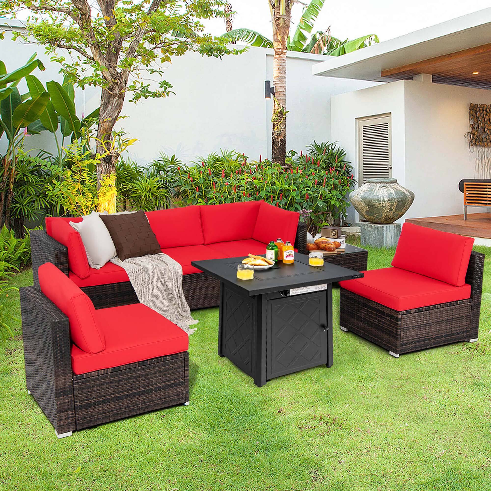 Costway 7 PCS Patio Furniture Set with 28" 50000 BTU Propane Gas Fire ...