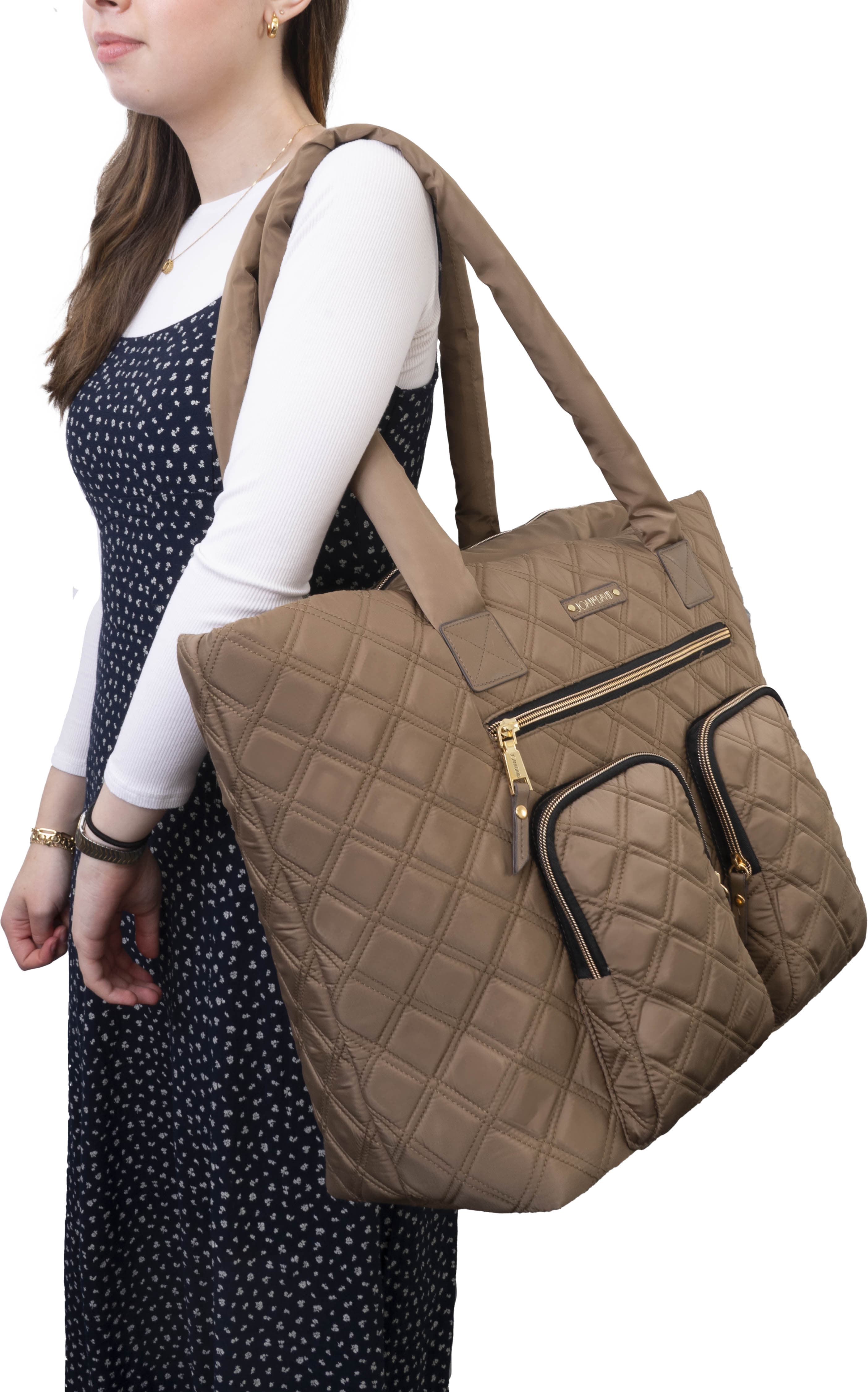 Joan & David 21 Inch Diamond Quilted Nylon Workbook Tote Taupe JDT1005 ...