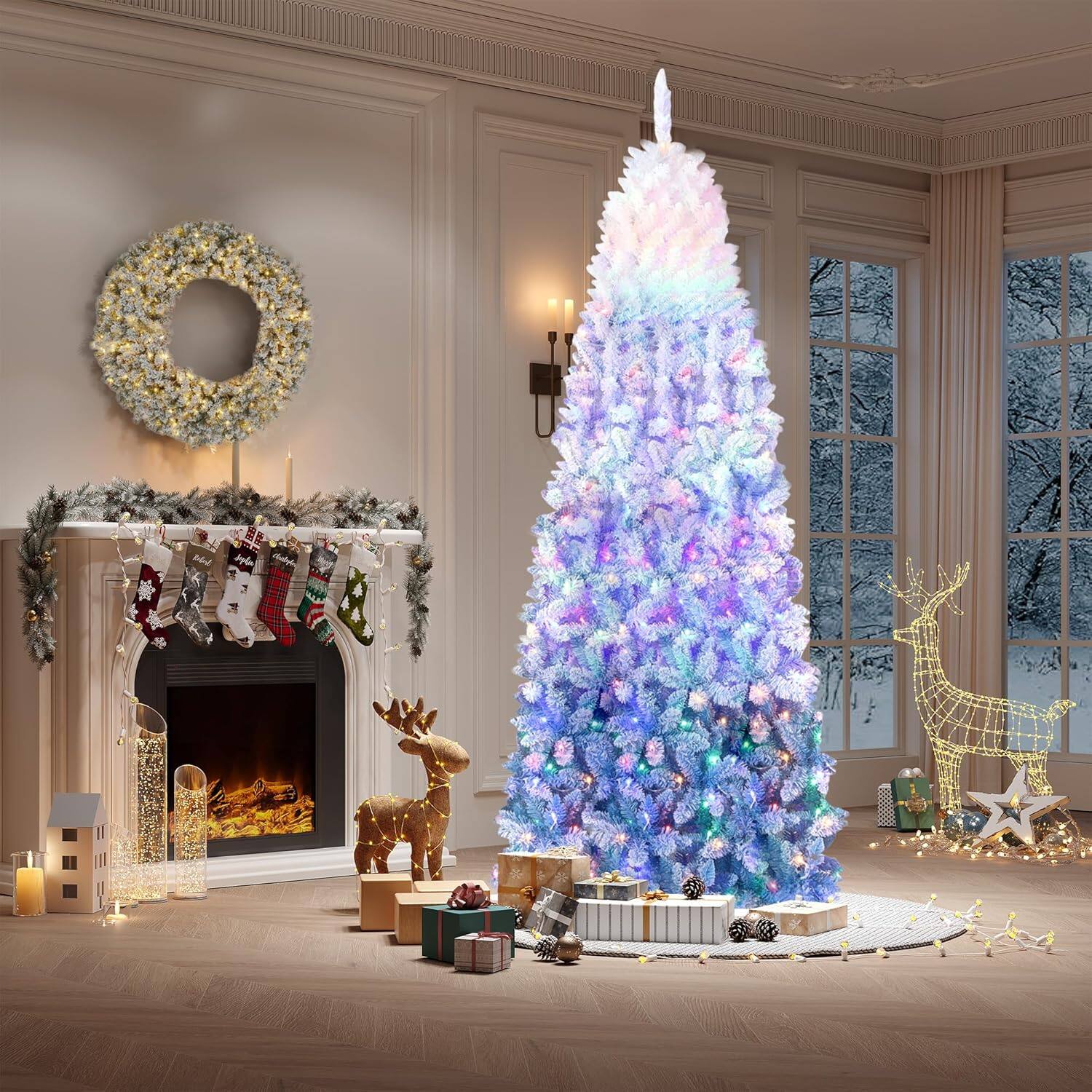 Maxxis Merch 7.5FT Pre Lit Pencil Christmas Tree, Blue Gradient Snow ...