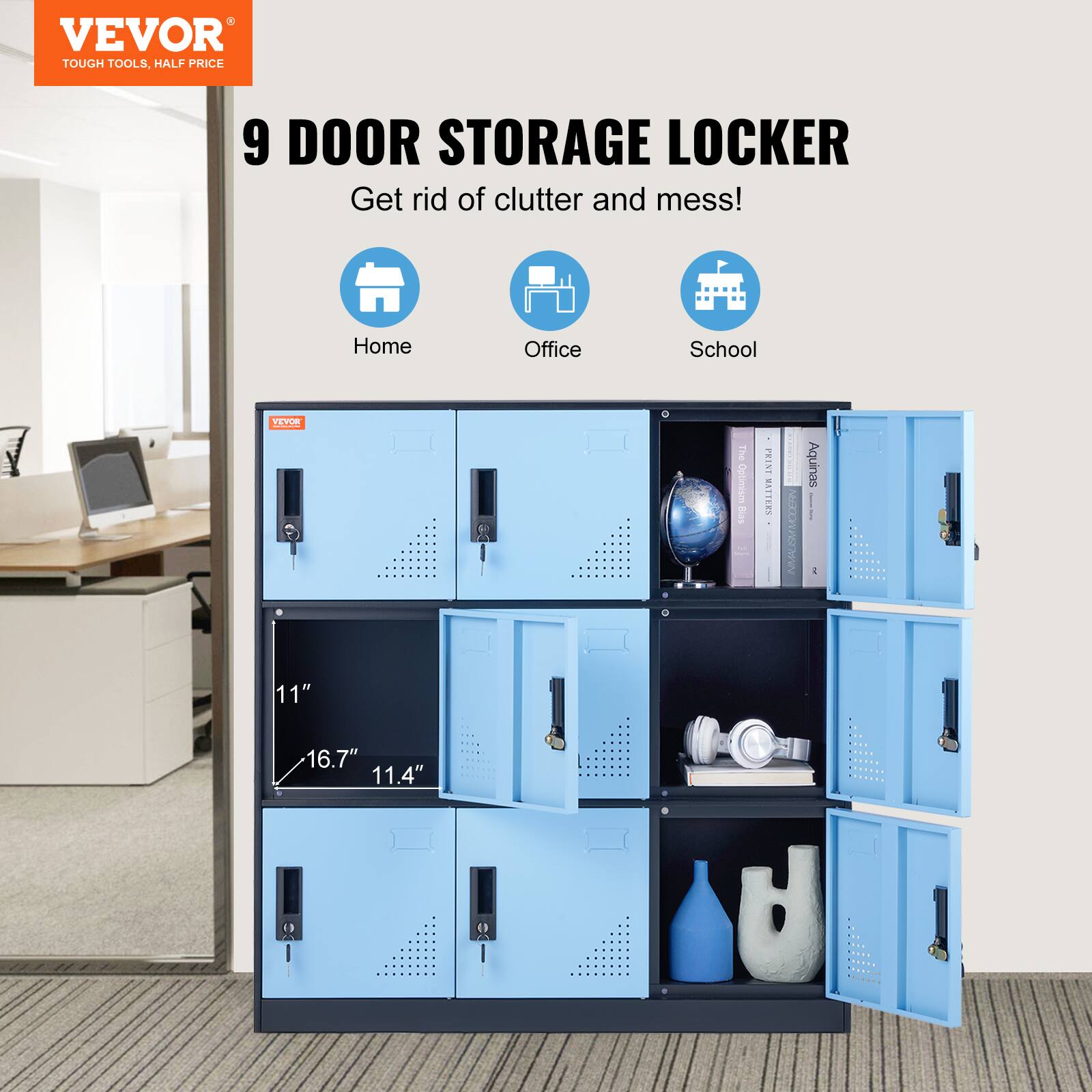 VEVOR Metal Locker for Employees, 9 Doors Storage Cabinet with Card ...