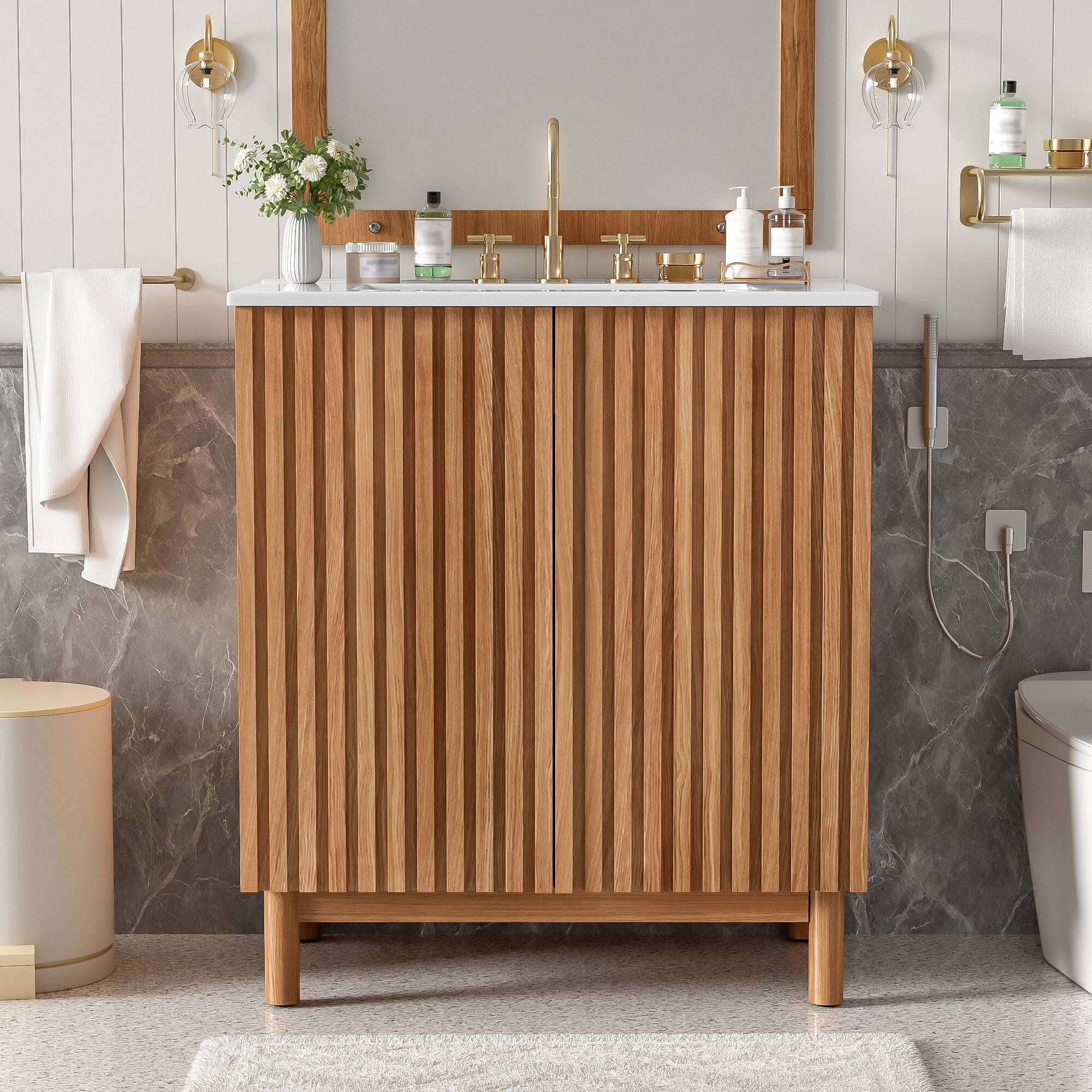 Whisen 29.9" Bathroom Vanity With Ceramic Sink, U Shaped Adjustable ...