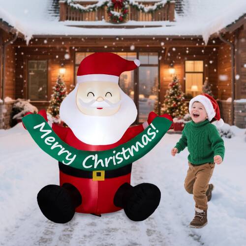 Winado 5.8FT Christmas Inflatable Santa Claus Holding Banner with LED ...