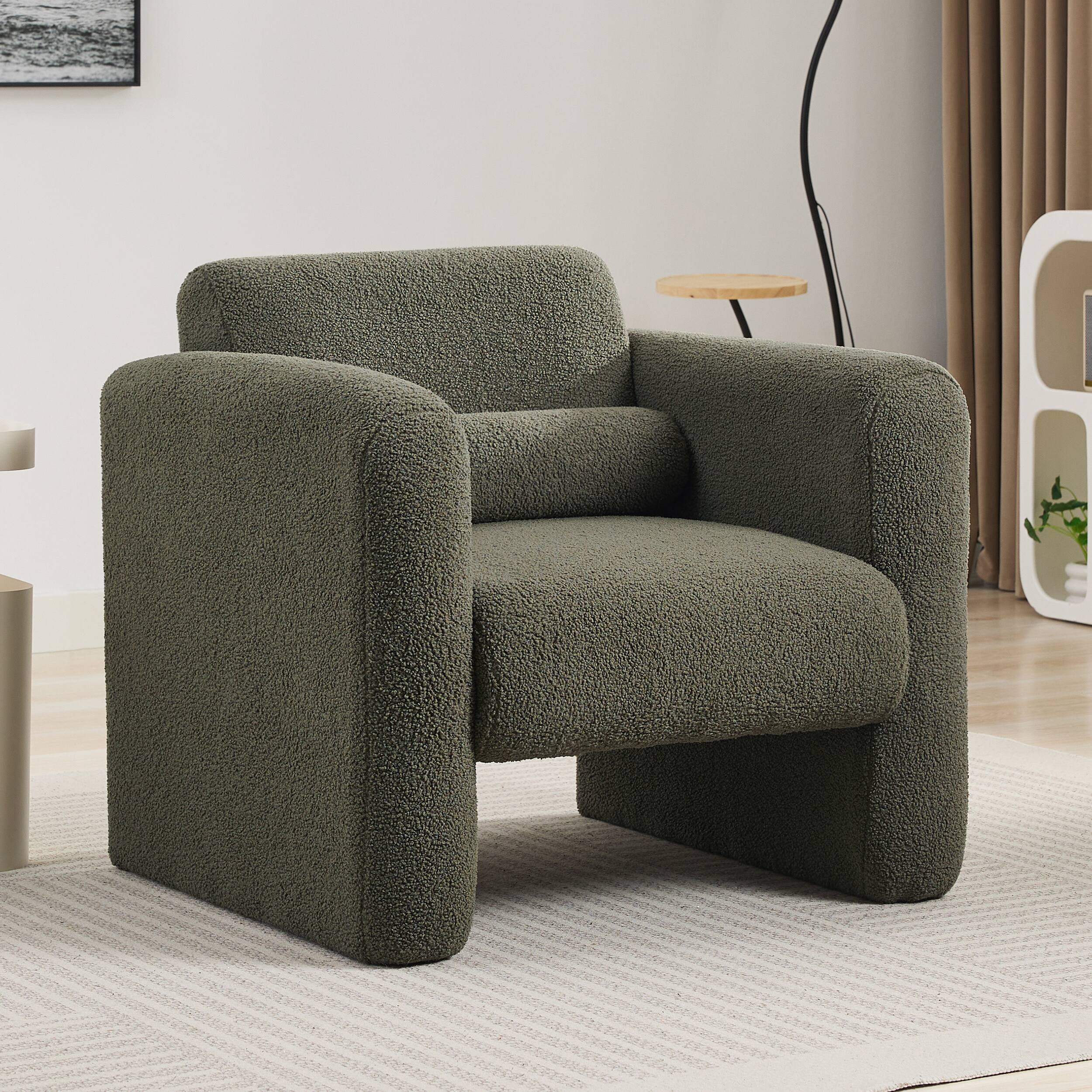 APRILSOUL Modern Accent Chair Sherpa Fabric Living Room Office Seaweed ...