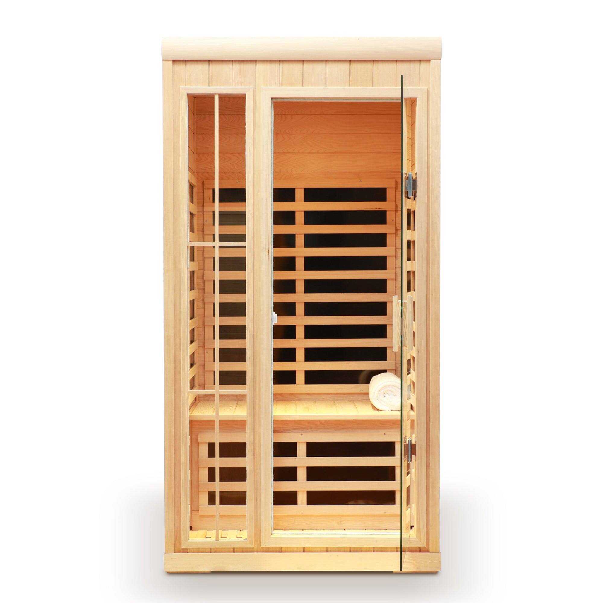 Boyel Living One Person Infrared Hemlock Sauna with APP and LED Color Light Control Natural BL ...