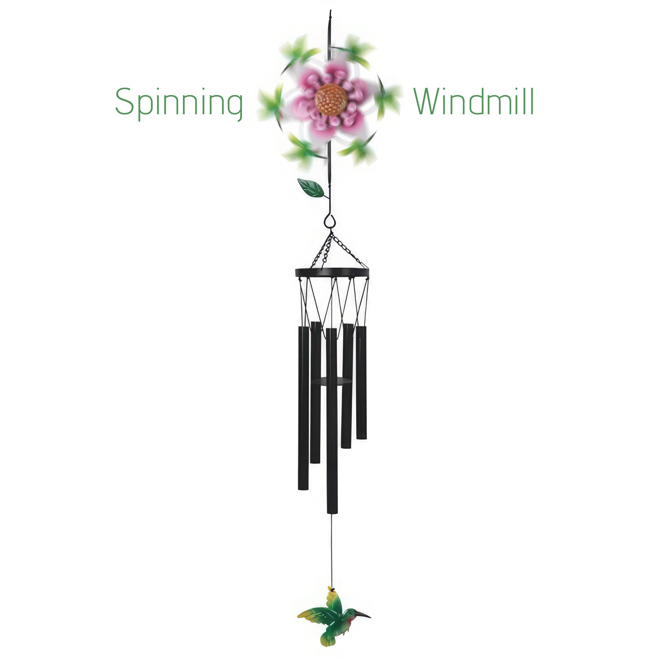 FC Design 41"Long Spinning Windmill Flower with Hummingbird Wind Chime ...