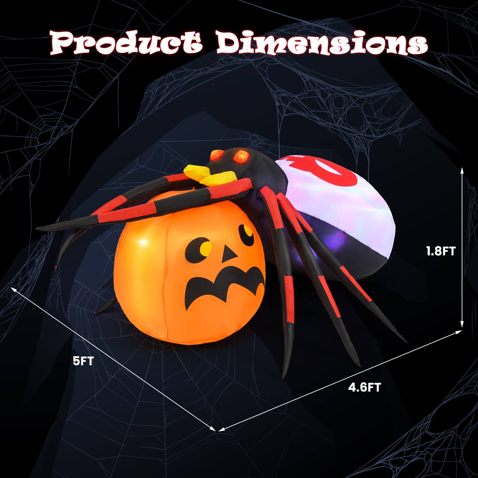 Costway 5 x 4.6 ft Inflatable Spider with Pumpkin LED Lighted Halloween Decoration with Rotating ...