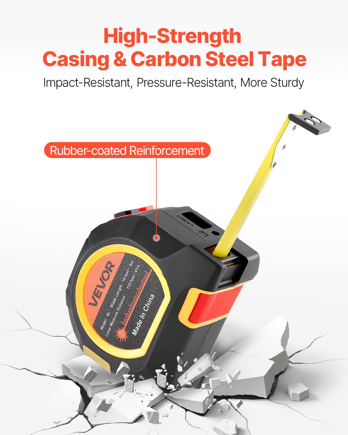 VEVOR 2 in 1 Laser Tape Measure, 135Ft Rechargeable Laser Measurement Tool & 16Ft Measuring Tape ...