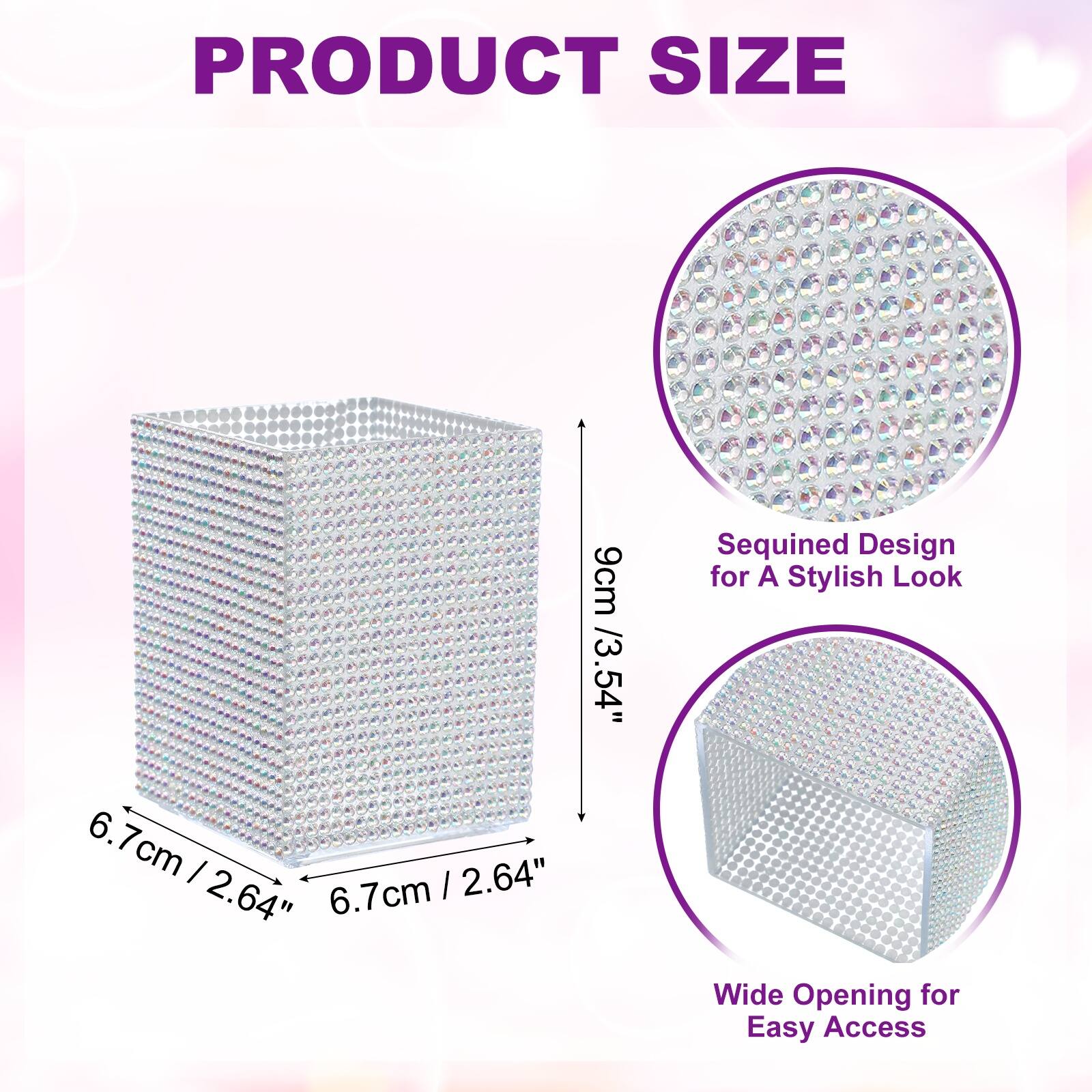 Unique Bargains Crystal Makeup Brush Holder Storage Box Square Pencil ...