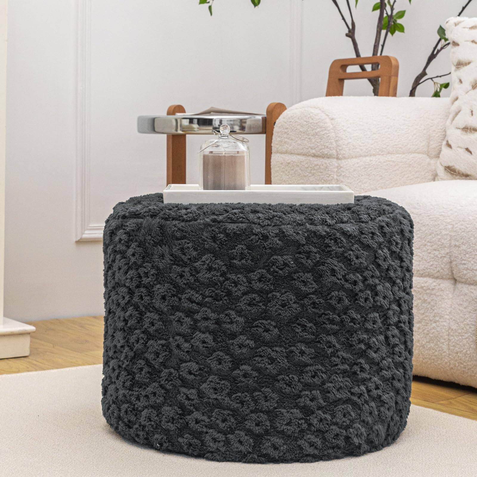Fabibe Ottoman Foot Rest Stuffed Round Boho Floor Poof Seating Armchair ...
