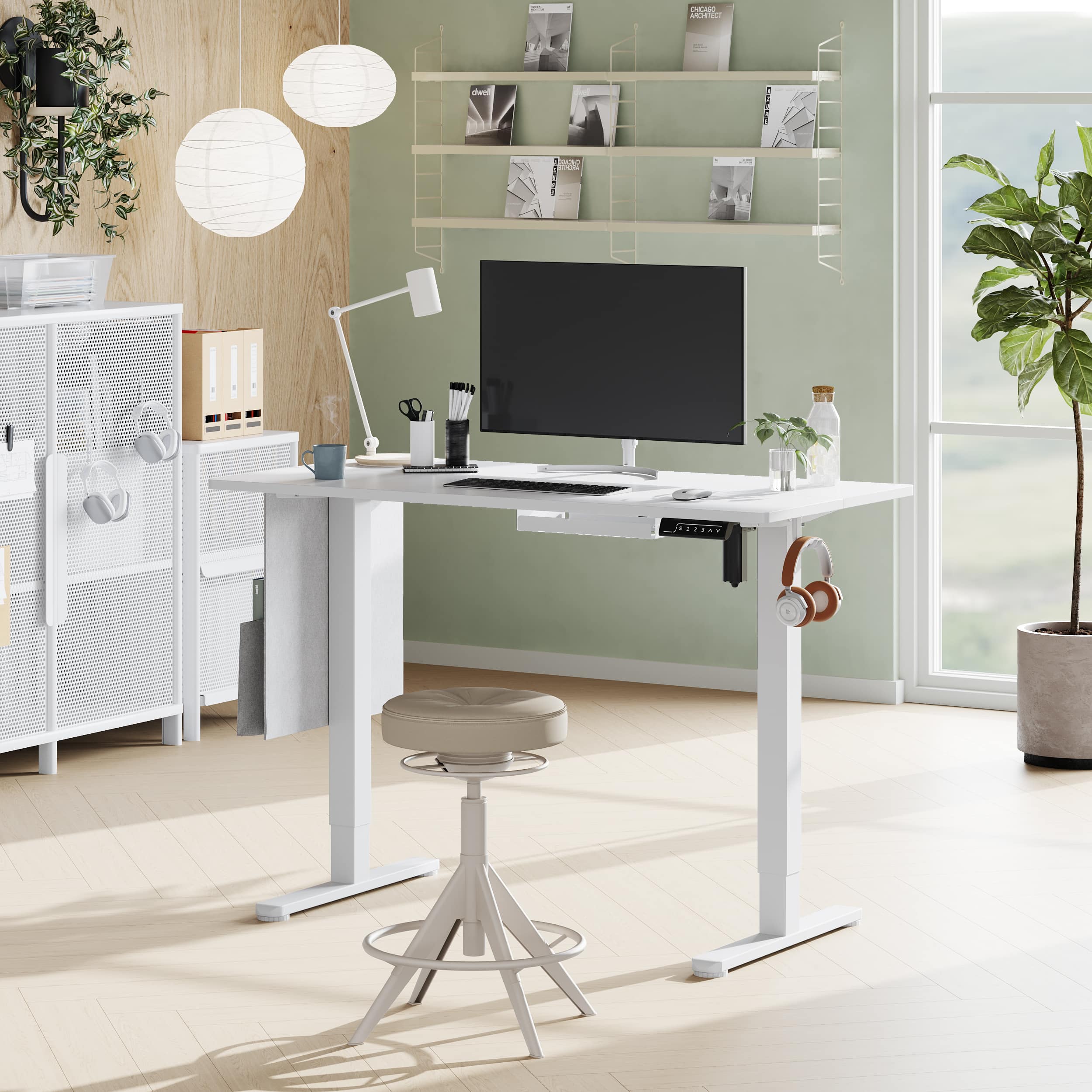 Best Buy Bestier Adjustable Standing Gaming Desk with USB Port and Side Pocket 47 wide white USBBYCZUS H102012A WHT