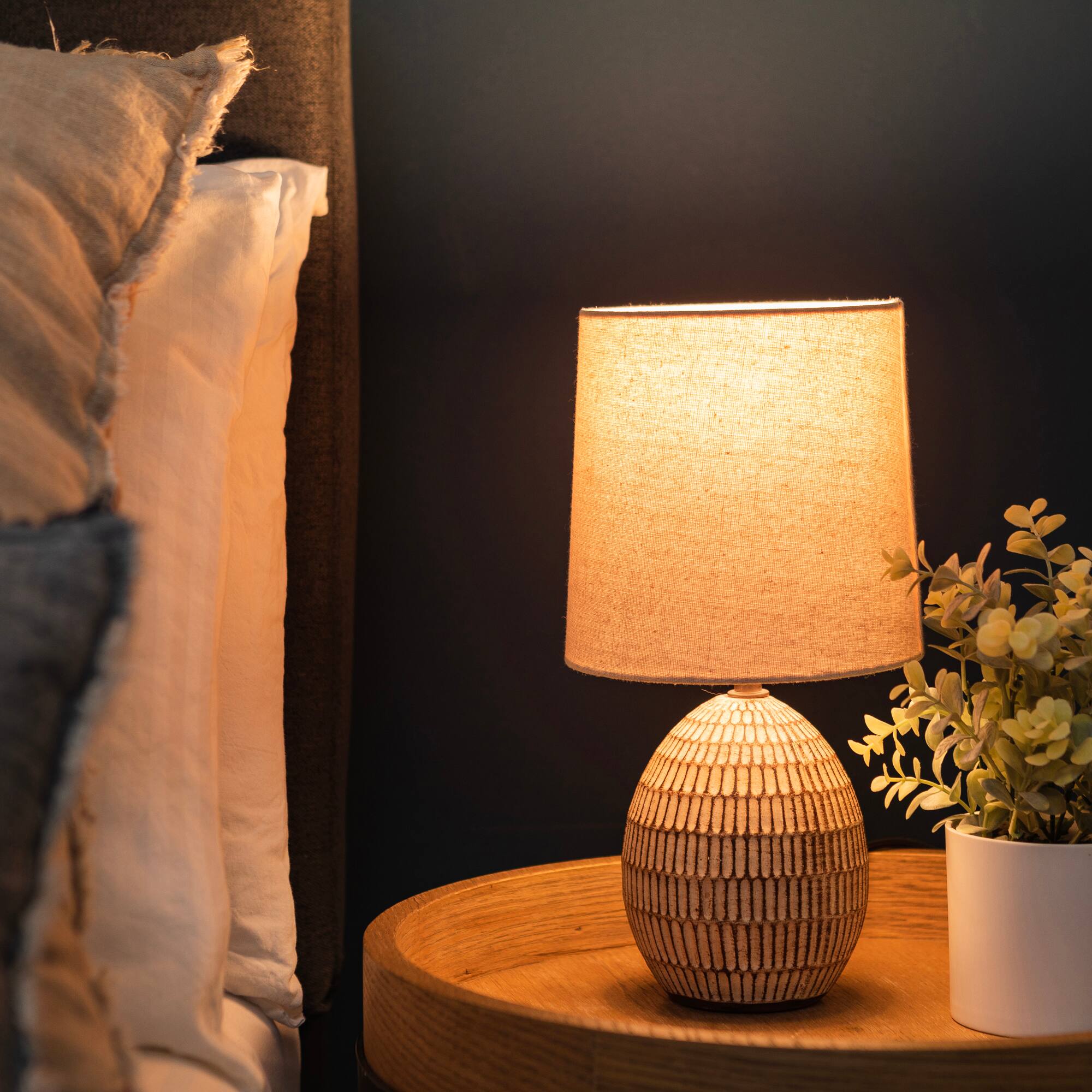 Xtreme Ceramic Table Lamp with Shade, 12.75” inch Carved Textured Table ...