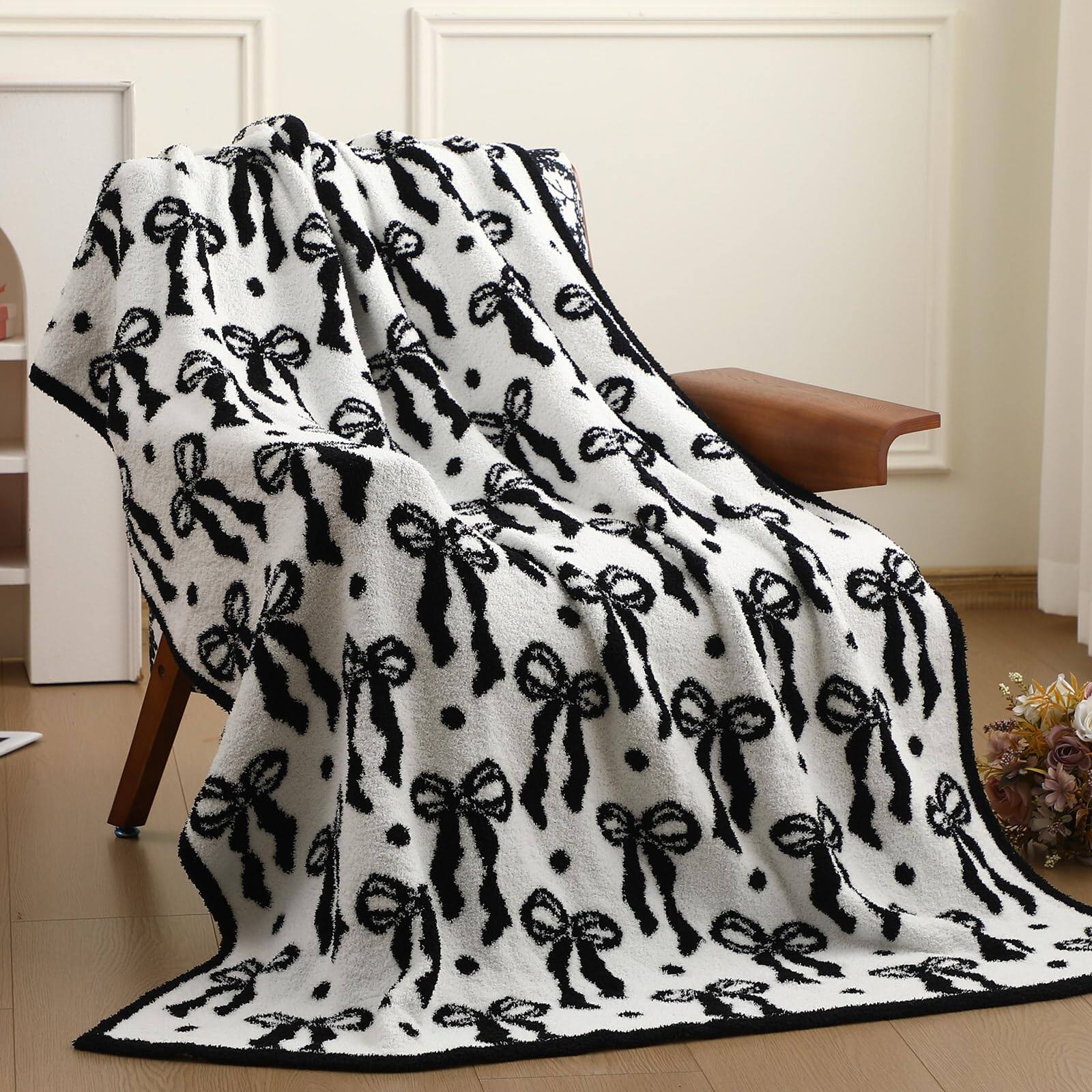 Paradigms Interiors Bow Blanket Fall Soft Microfiber Throw Coquette Aesthetic Preppy Bedding ...