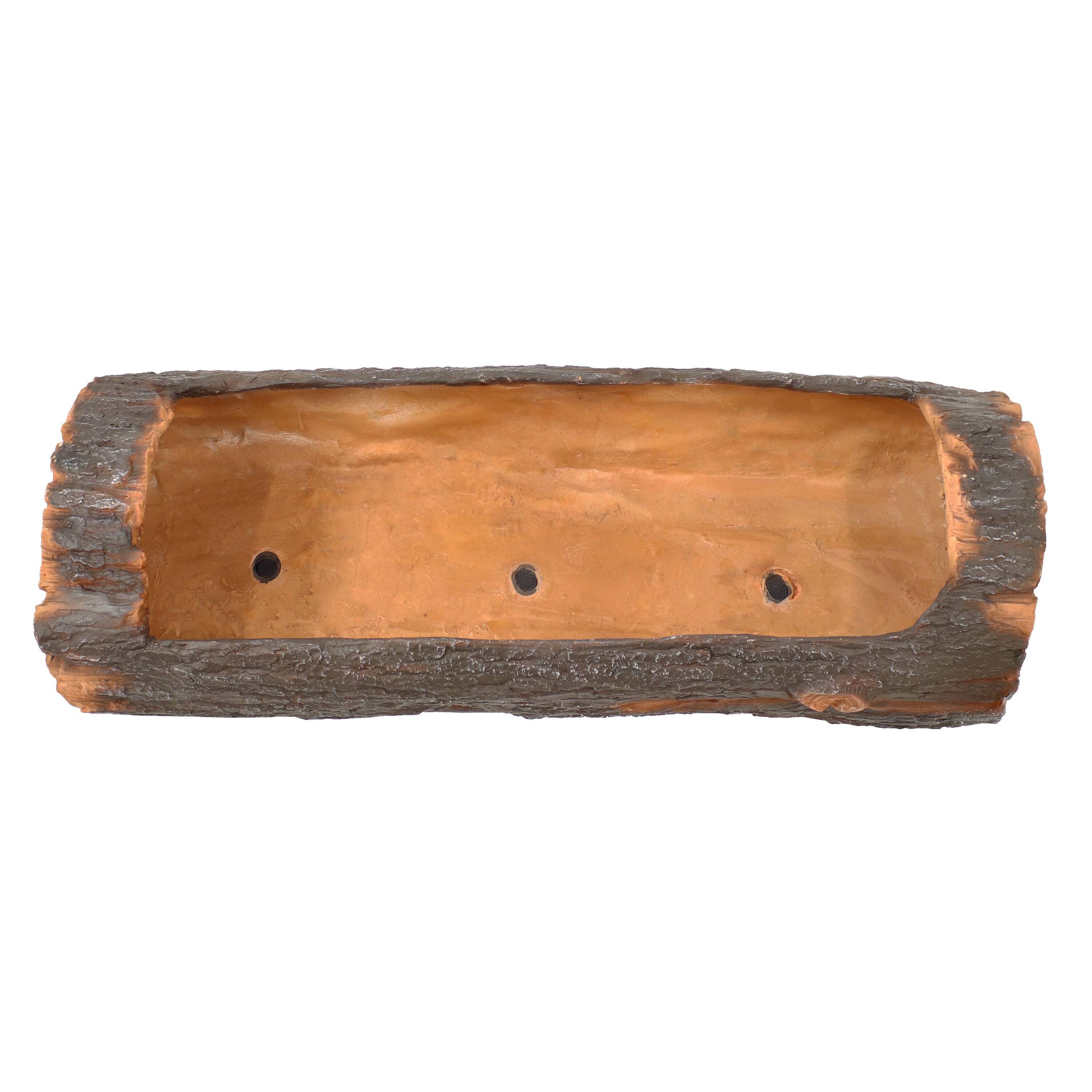 Sunnydaze 35 in Polyresin Rustic Outdoor Raised Log Flower Pot Planter ...