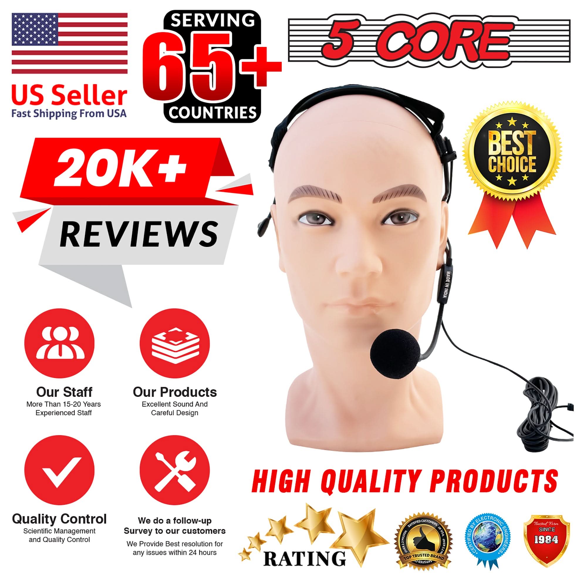 5 CORE Headset Microphone Professional Flexible Boom Wired Hands Free ...