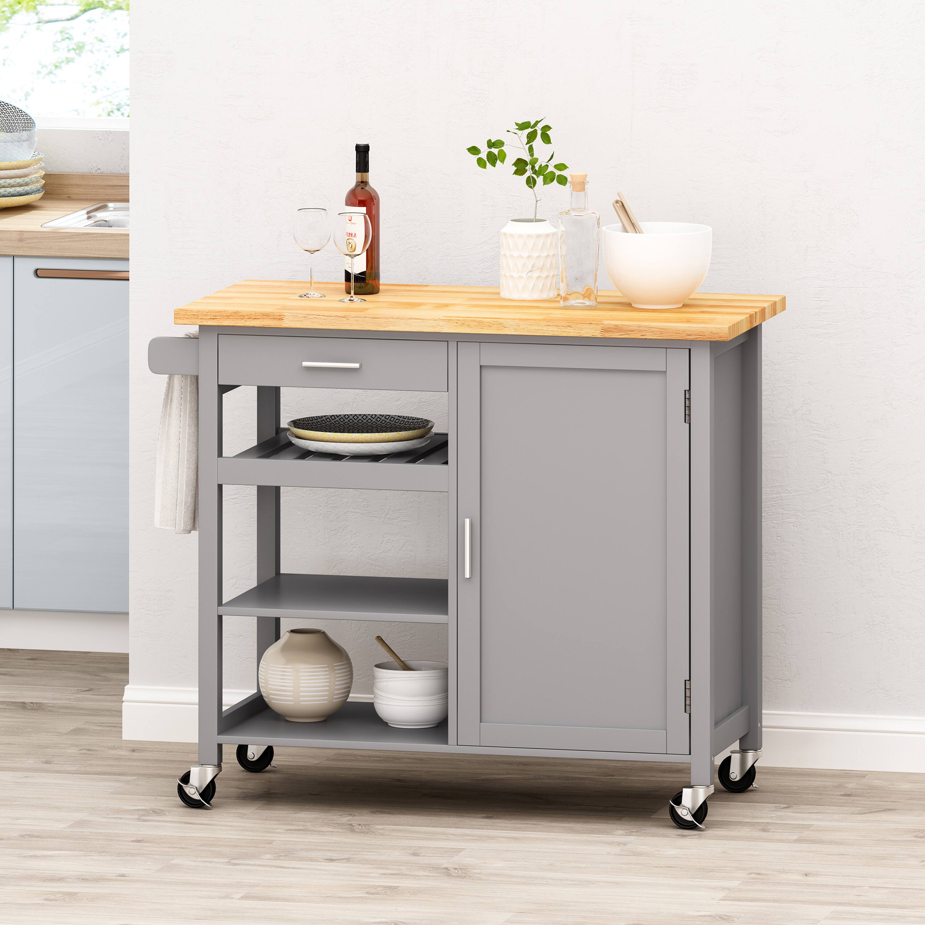 APRILSOUL Kitchen Island Cart with Solid Wood Storage Cabinet Rolling ...