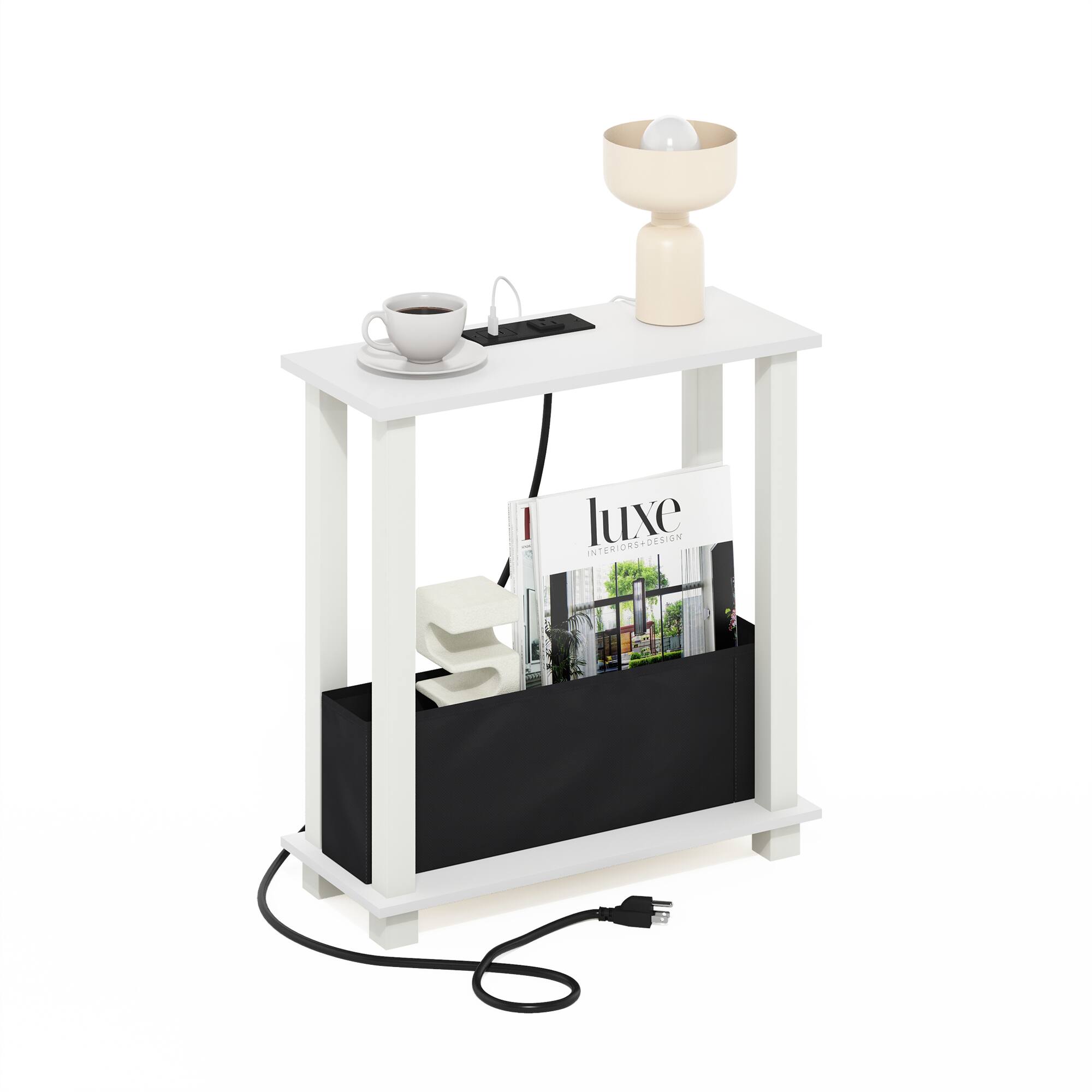 Furinno Turn S Tube 2 Tier Slim Side Table, End Table with Bin Drawer ...