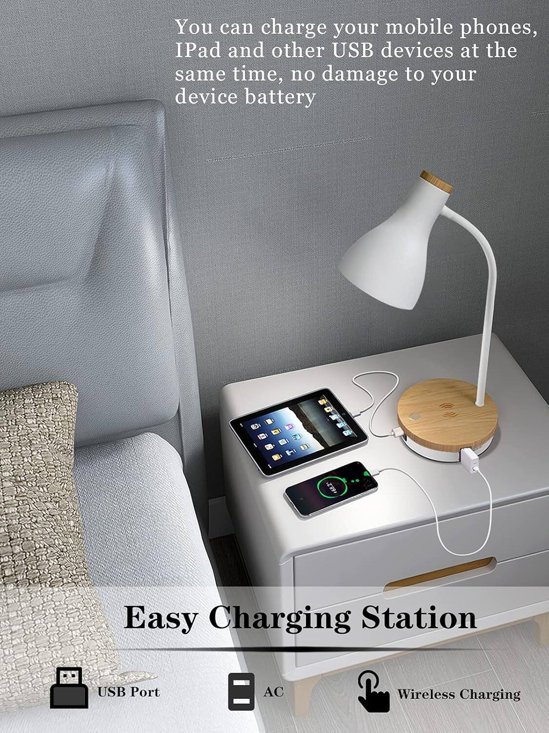 Stamp n Camp Metal Desk Lamp Wireless Charging Table Lamp Touch Reading ...