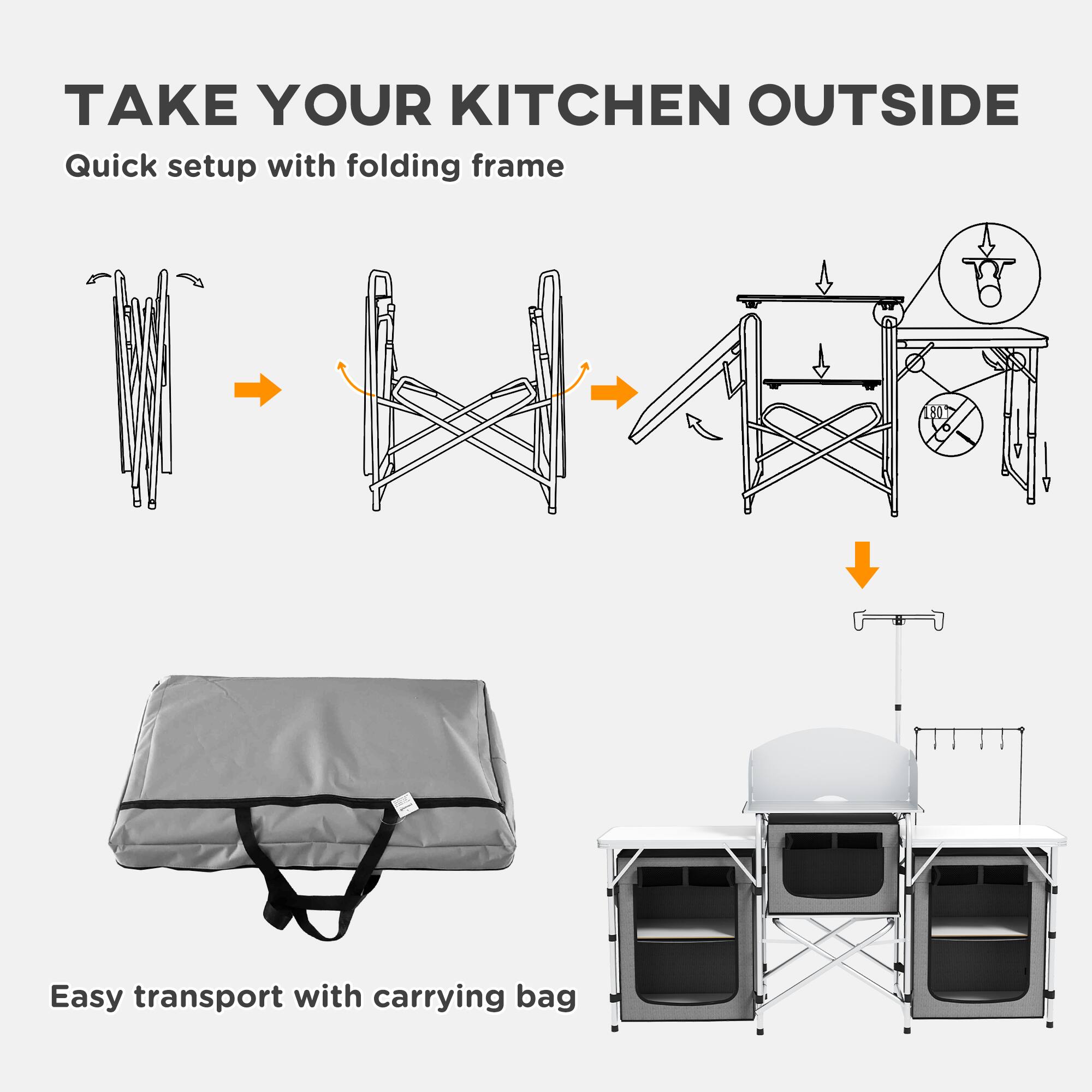 Outsunny Camping Kitchen Table, Portable Folding Camp Kitchen, Aluminum ...
