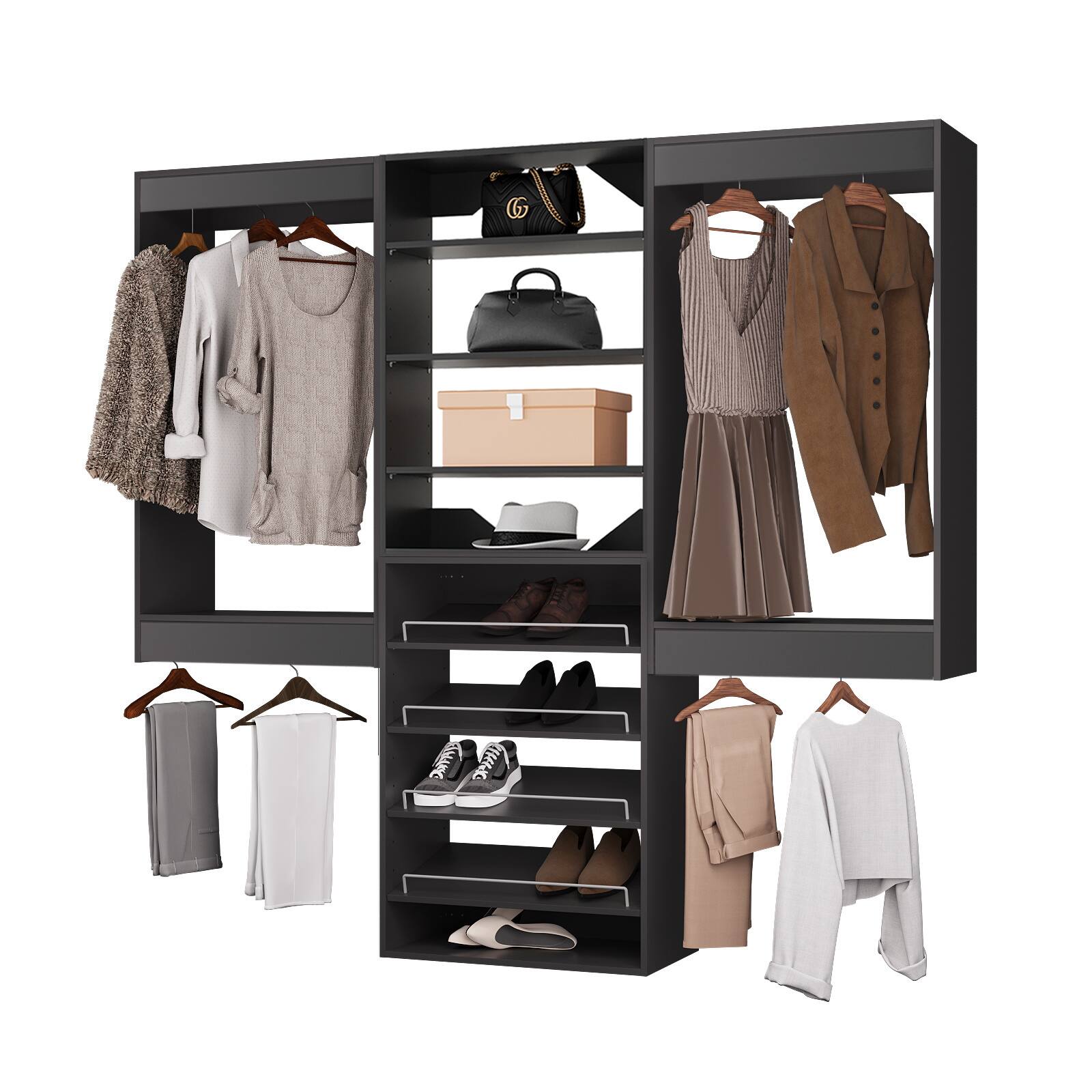 LOVMOR 60 in Black Modular Closet System Unit Customizable Wall Mounted ...
