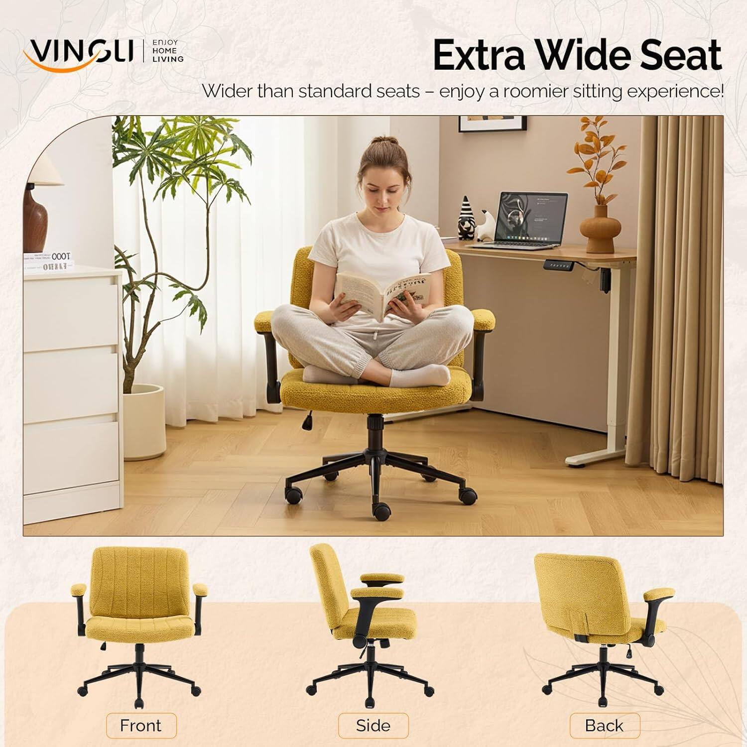 Winado Chenille Adjustable Flip Up Arms Cross Legged Chair Wide Rolling ...