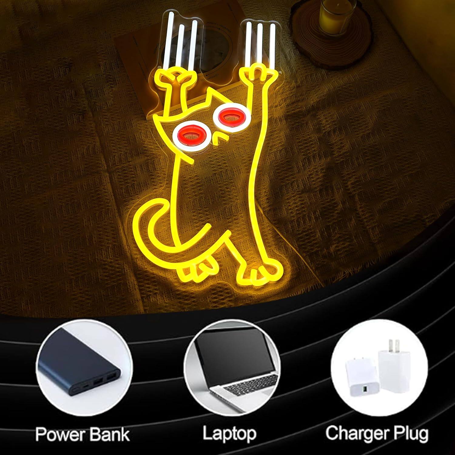 Auledio Falling Cat Neon Sign Funny Cat LED Light Sign Wall Decoration ...