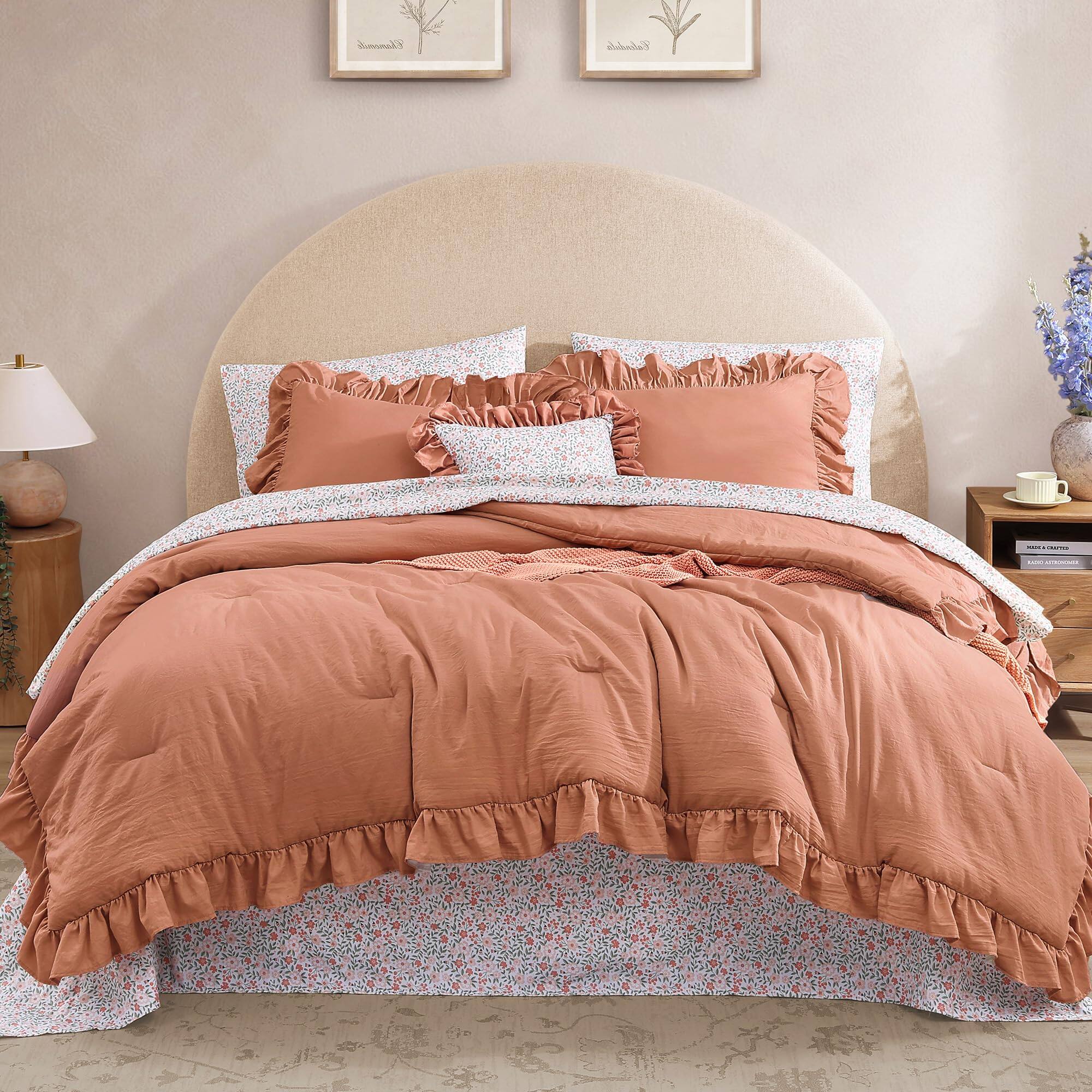 NICHOLAS KLEIN Queen Comforter Set Ruffle Sage Bedding Sets Shabby Chic ...