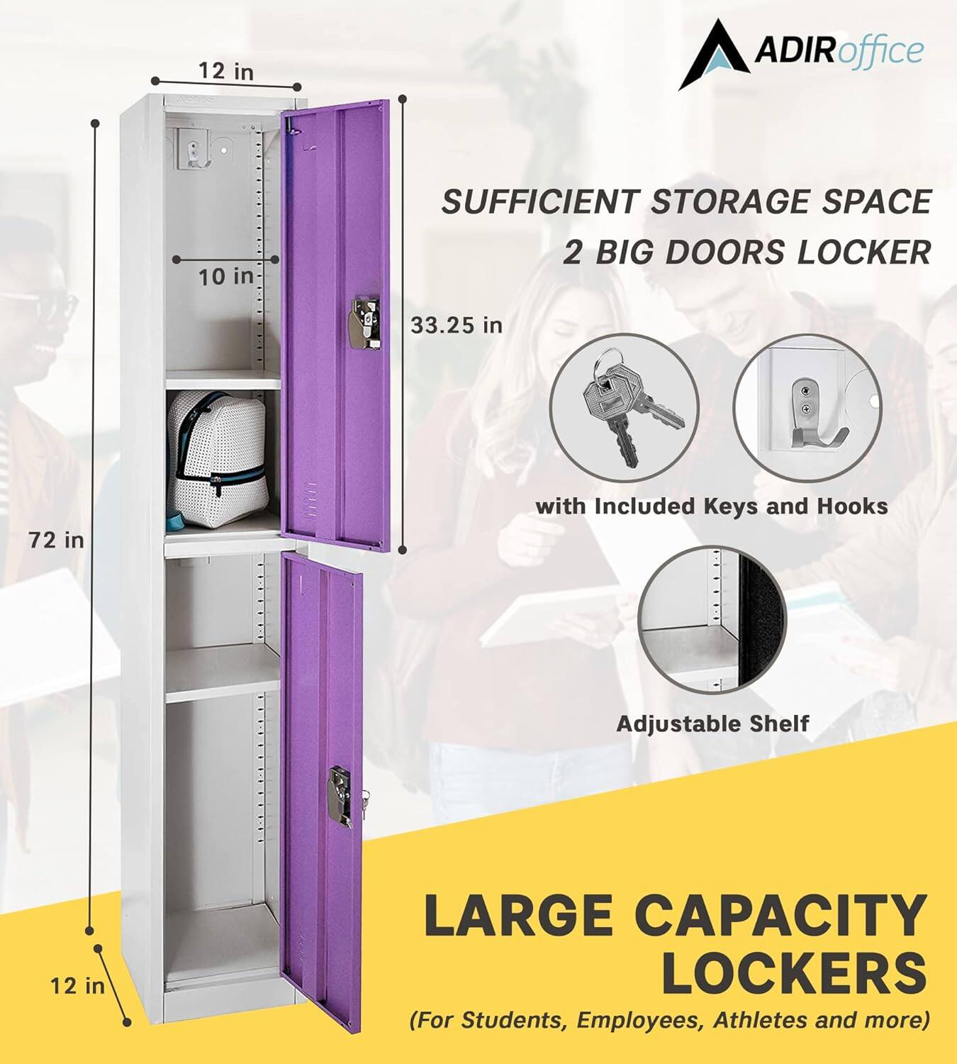 AdirOffice Storage Locker 629 Series 72" H 2 Tier Steel Key Lock 2 ...
