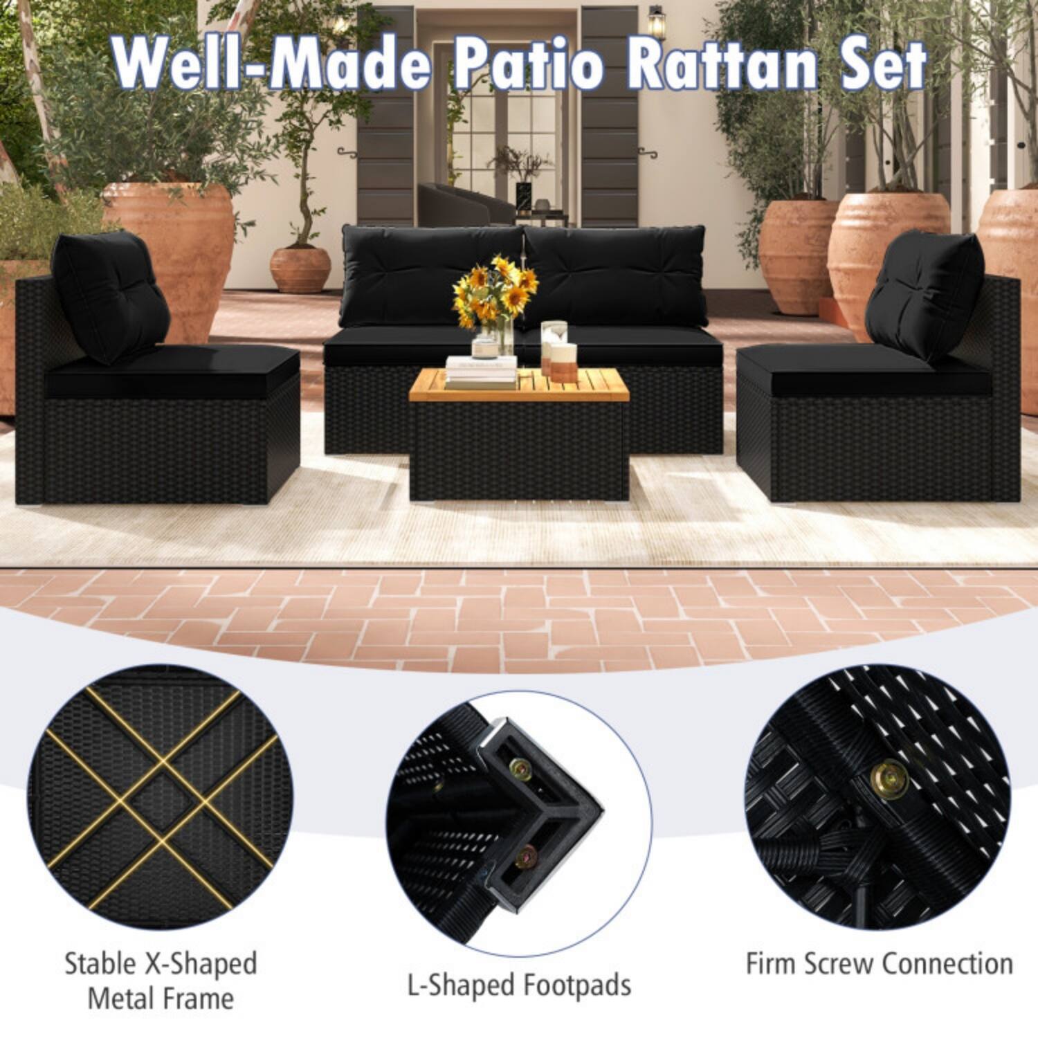 Mondawe 27 x 25 x 25 IN Freestanding Outdoor Patio Sofa Set with 4 ...