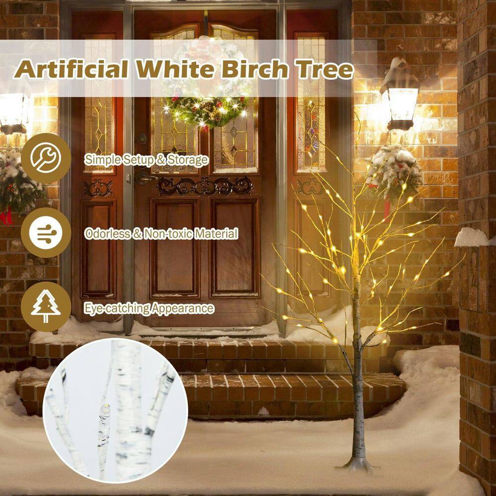 Resenkos 4 Ft Pre Lit Birch Twig Tree with LED Lights White WQ50714-RE ...