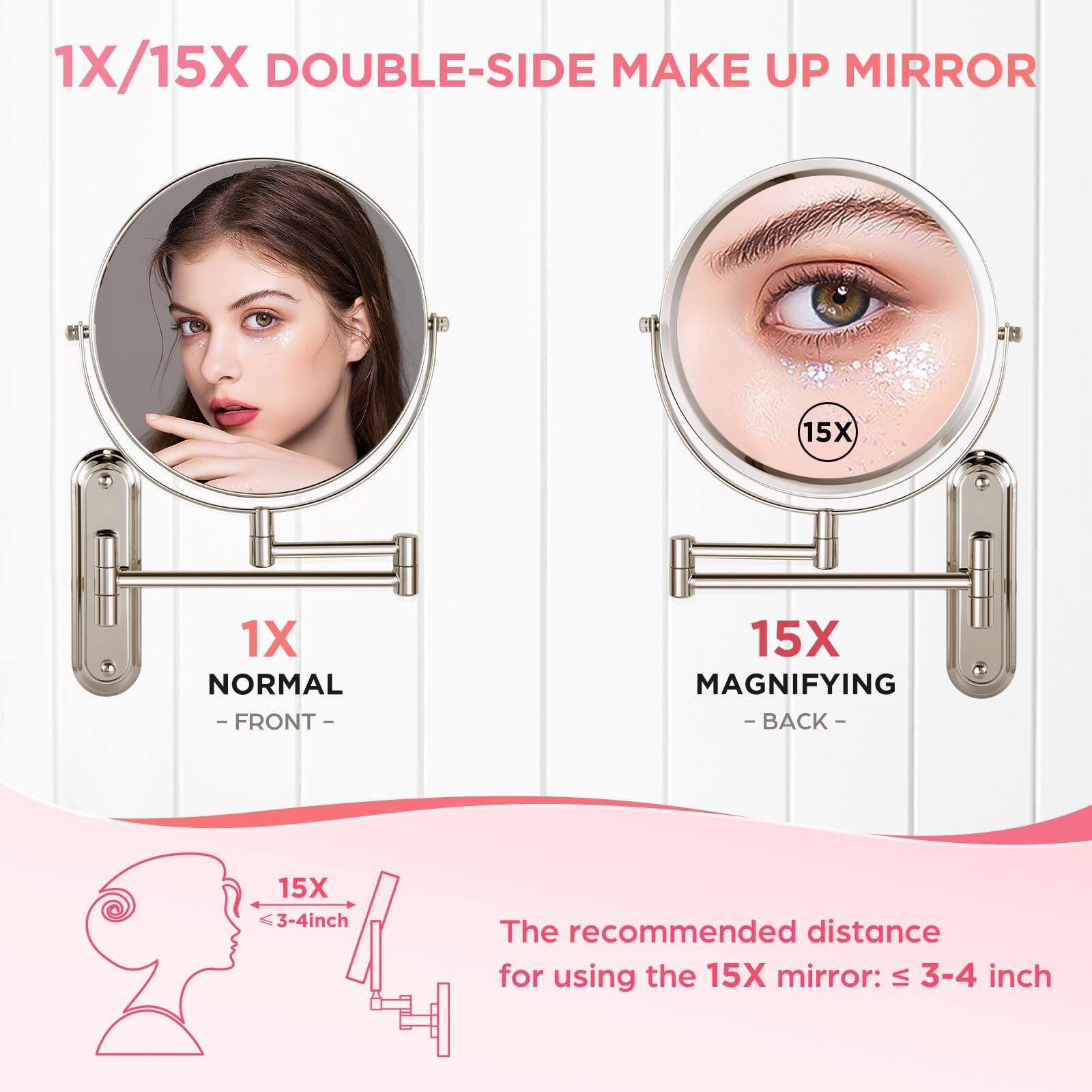 Pacoar Cade Makeup Mirror /Double Sided Magnifying Inch Round Brushed ...