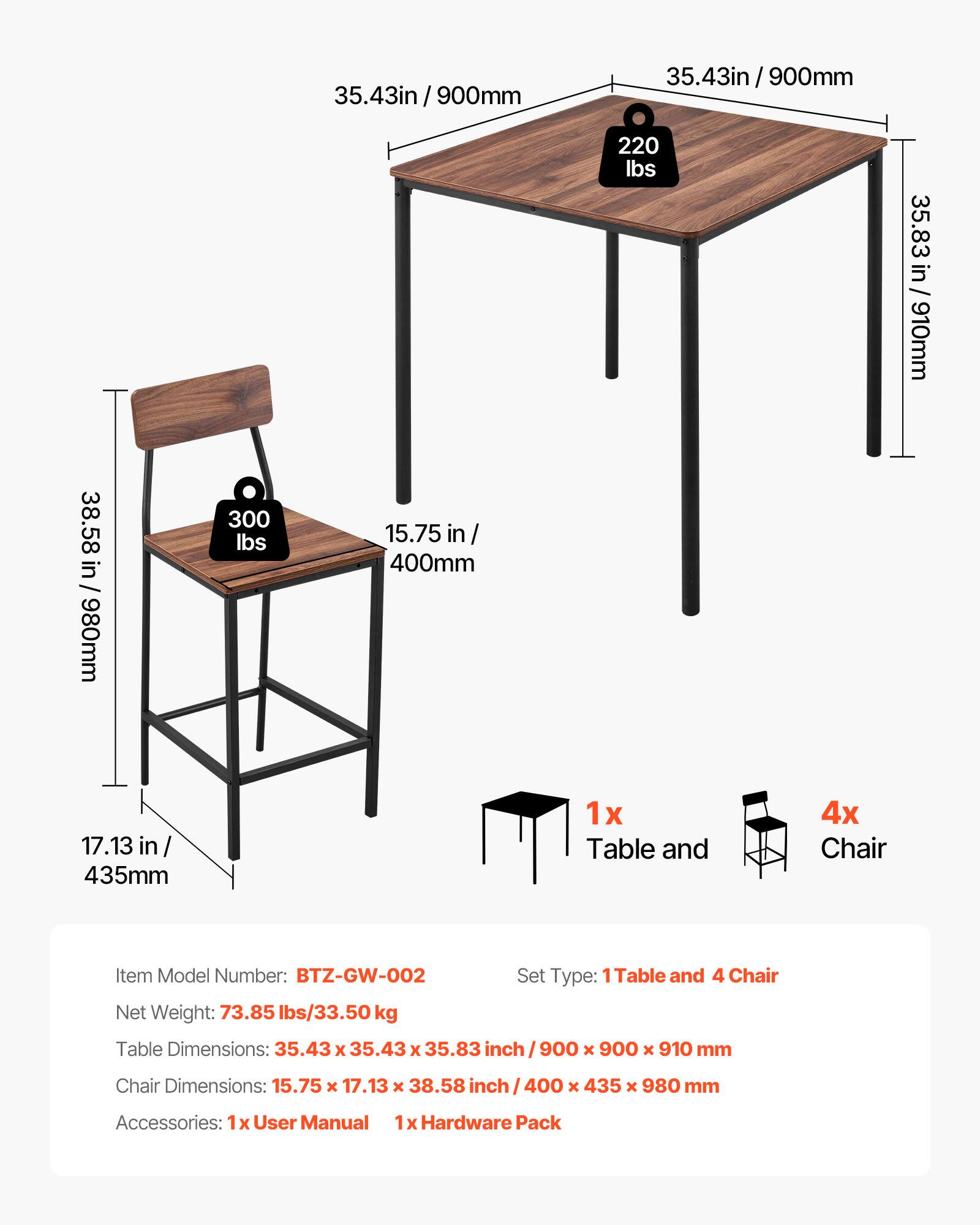 VEVOR Bar Table, 5PCS 35″ Bars Tables Set, Bar Tables and Chair Set ...
