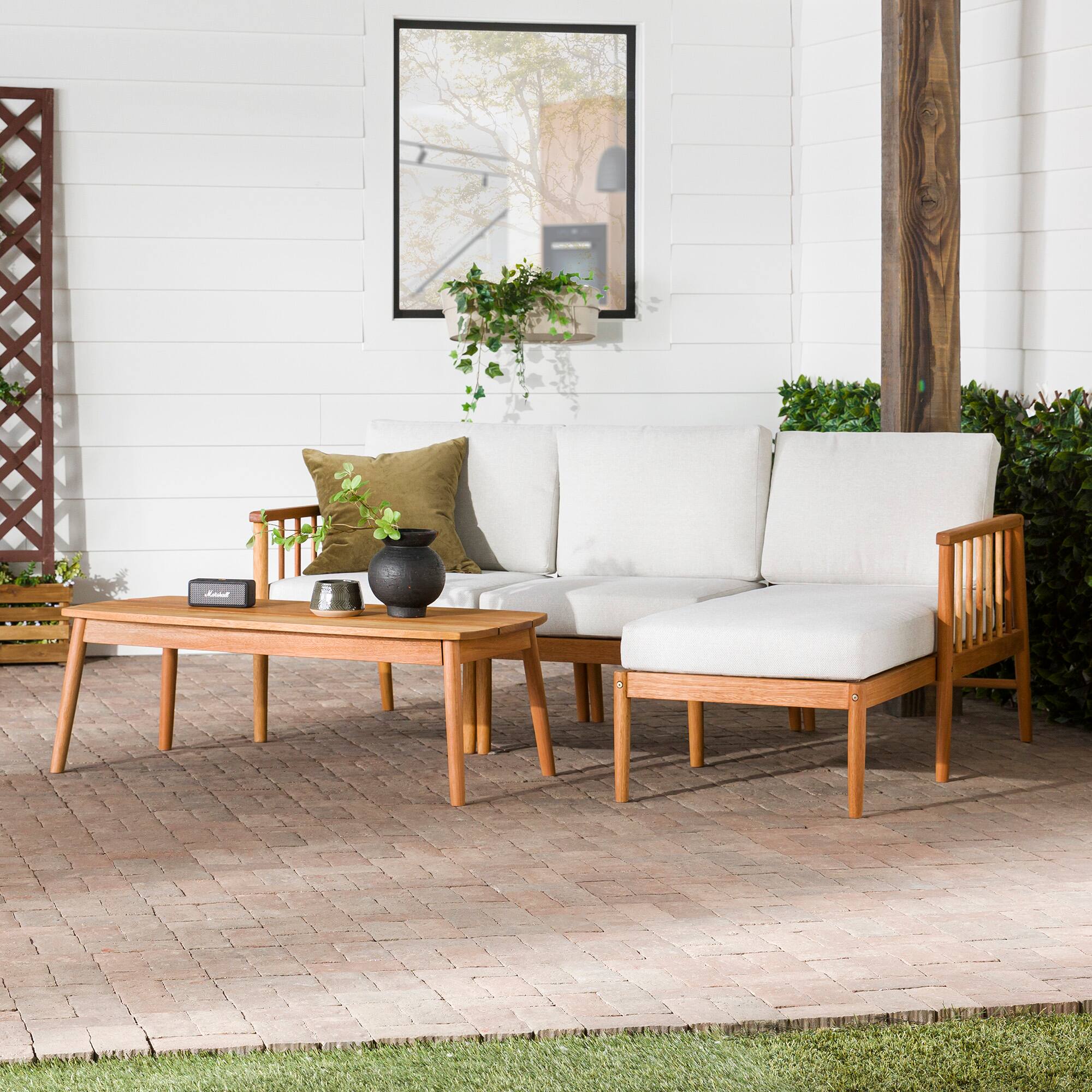 Walker Edison Modern 4-Piece Eucalyptus Outdoor Chat Set Natural ...