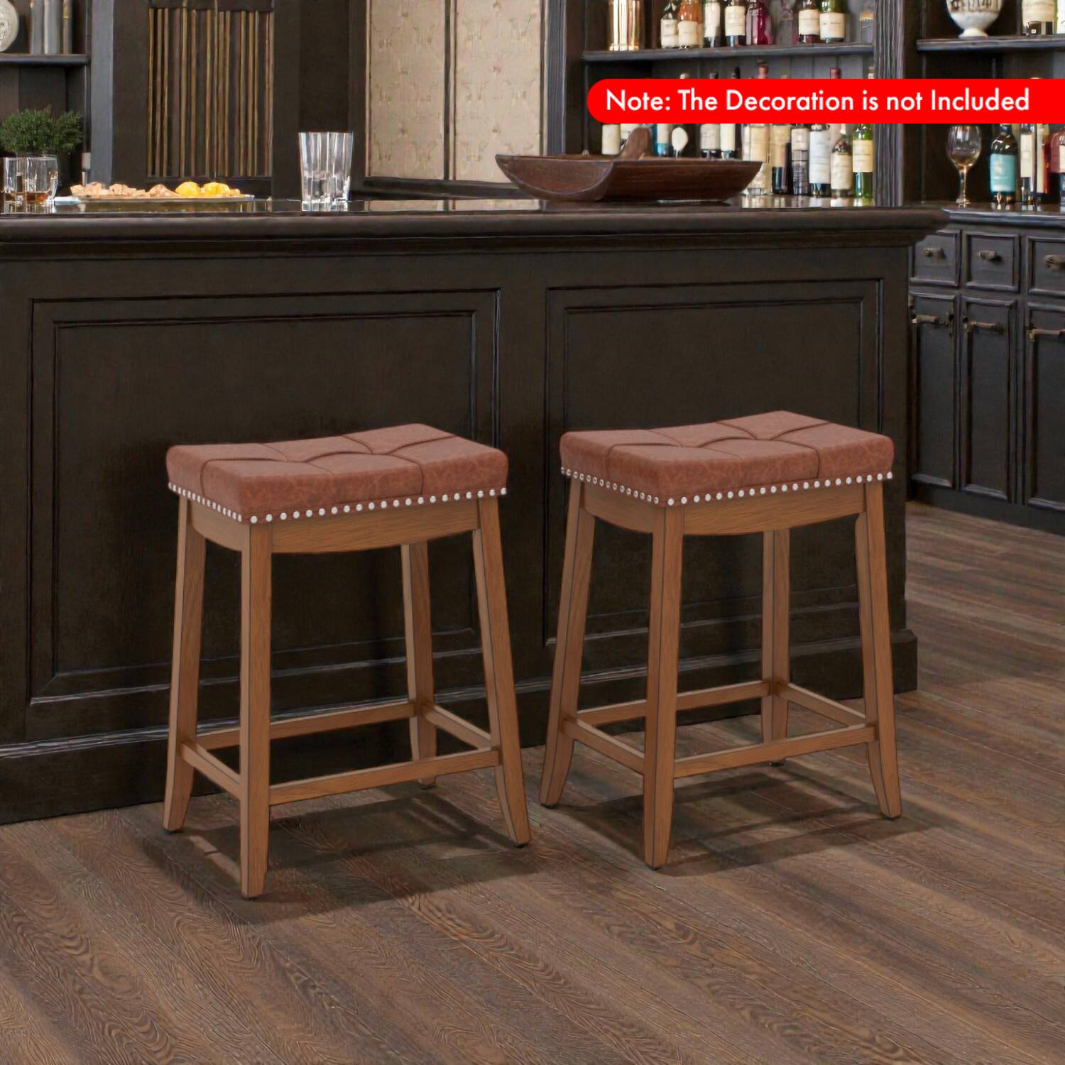 Hivvago Pair of PU Leather Saddle Style Bar Stools with Upholstered ...