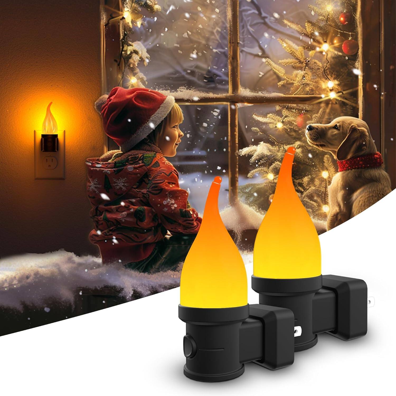 ACJPR 2 Pack Candle Night Lights, Plug In, Flickering LED, Dusk to Dawn ...