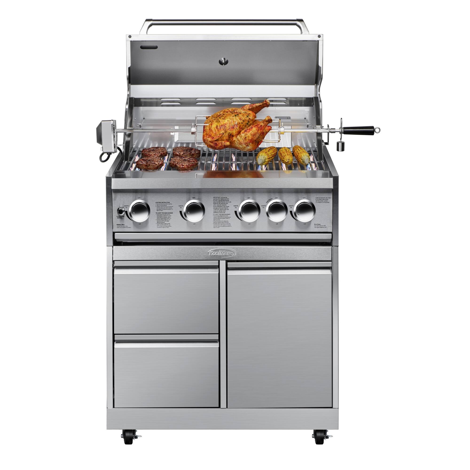 Koolmore Outdoor Kitchen 30 in. BBQ Liquid Propane Grill with Cabinet in Stainless Steel (KM OKS ...
