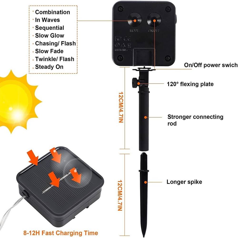 RTMB 2 Pack of Outdoor Solar String Lights, Totaling 80 FT 240 LED Warm ...