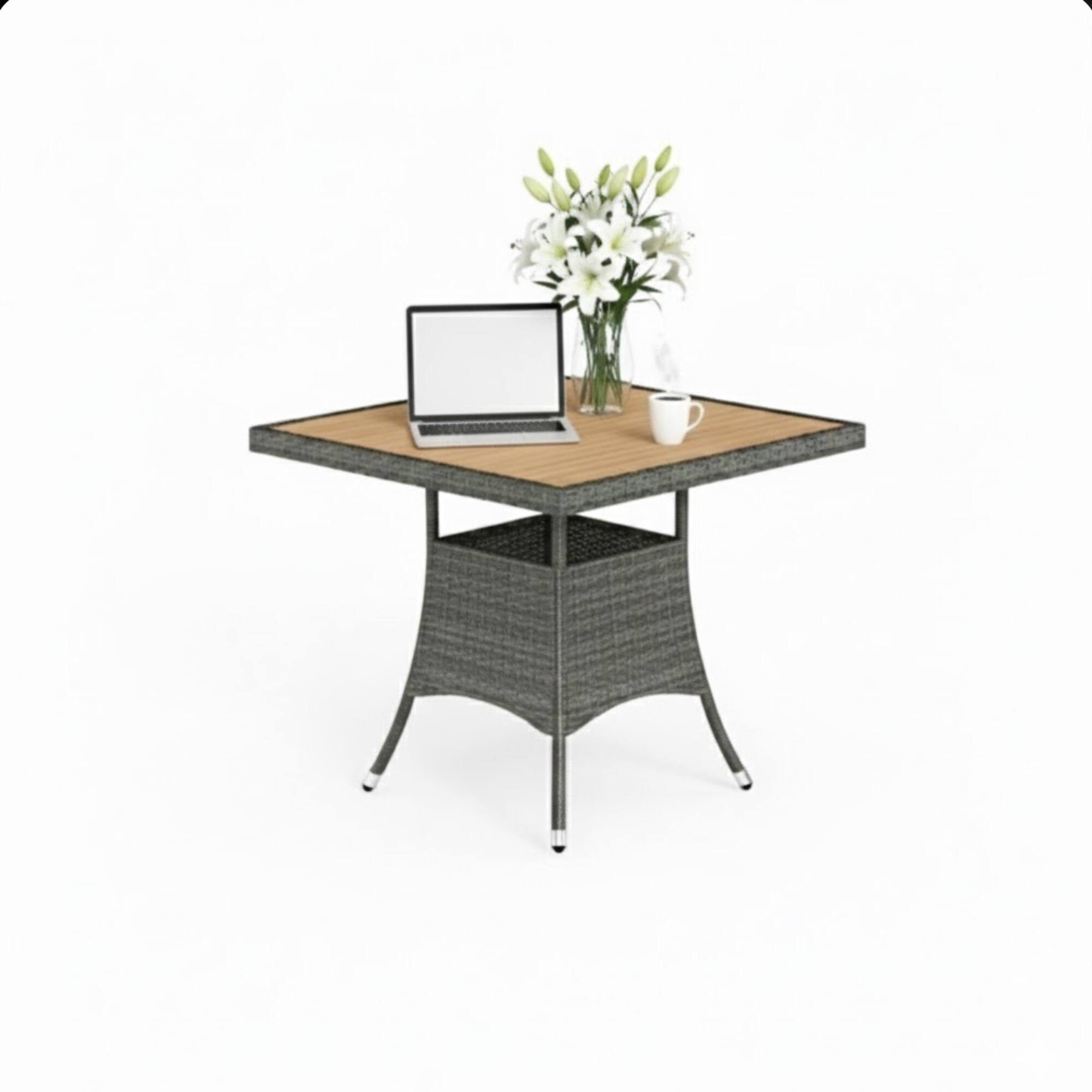 Mondawe Square Rattan Patio Dining Table with Acacia Wood Top Gray MO ...