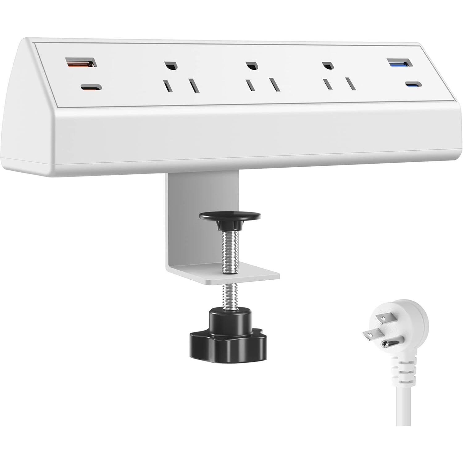 PARKER SLATER Desk Clamp Power Strip with 3 Outlets, 4 USB (45W & 20W ...