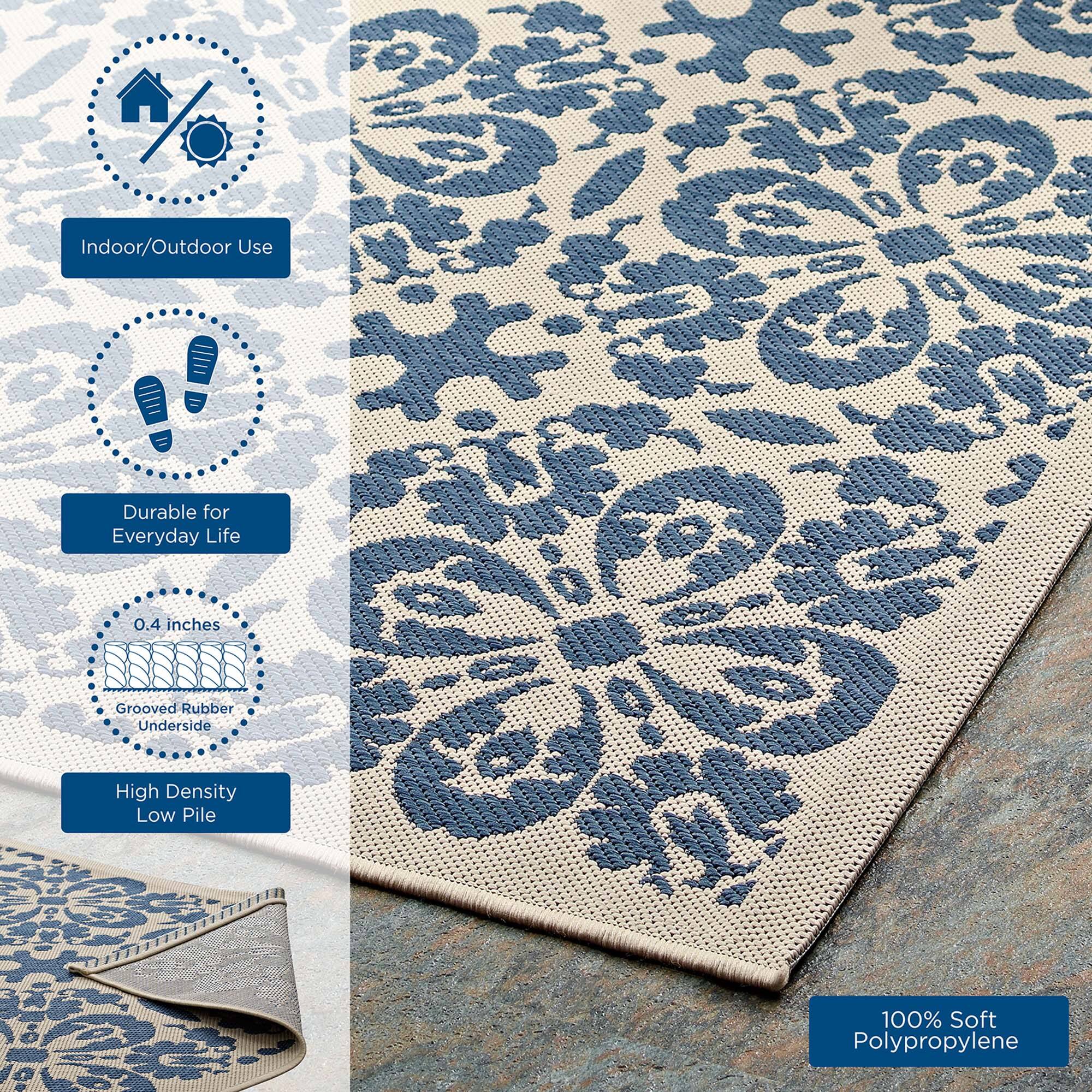 Modway Ariana Vintage Floral Trellis Indoor and Outdoor Area Rug Blue ...