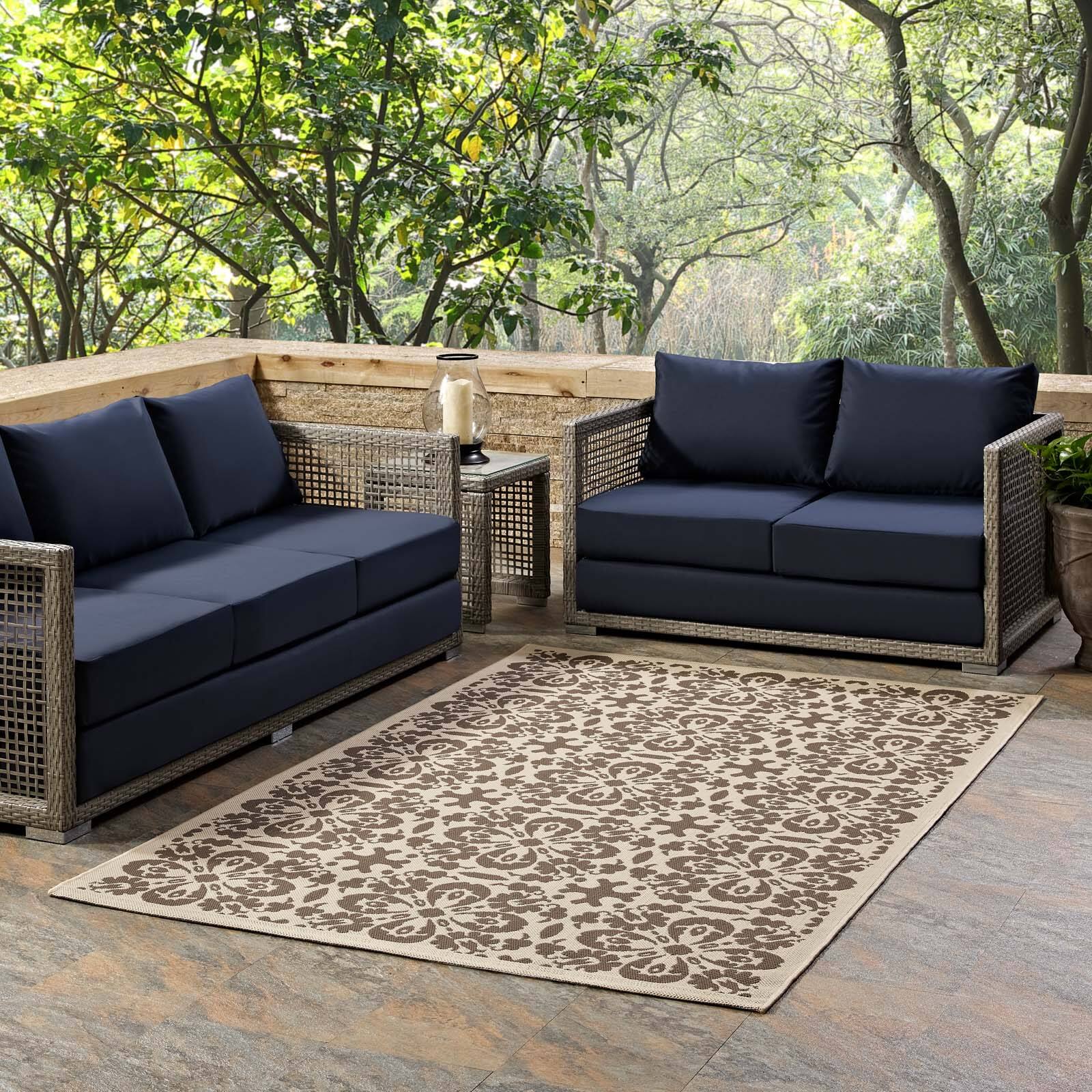 Modway Ariana Vintage Floral Trellis Indoor and Outdoor Area Rug Light ...