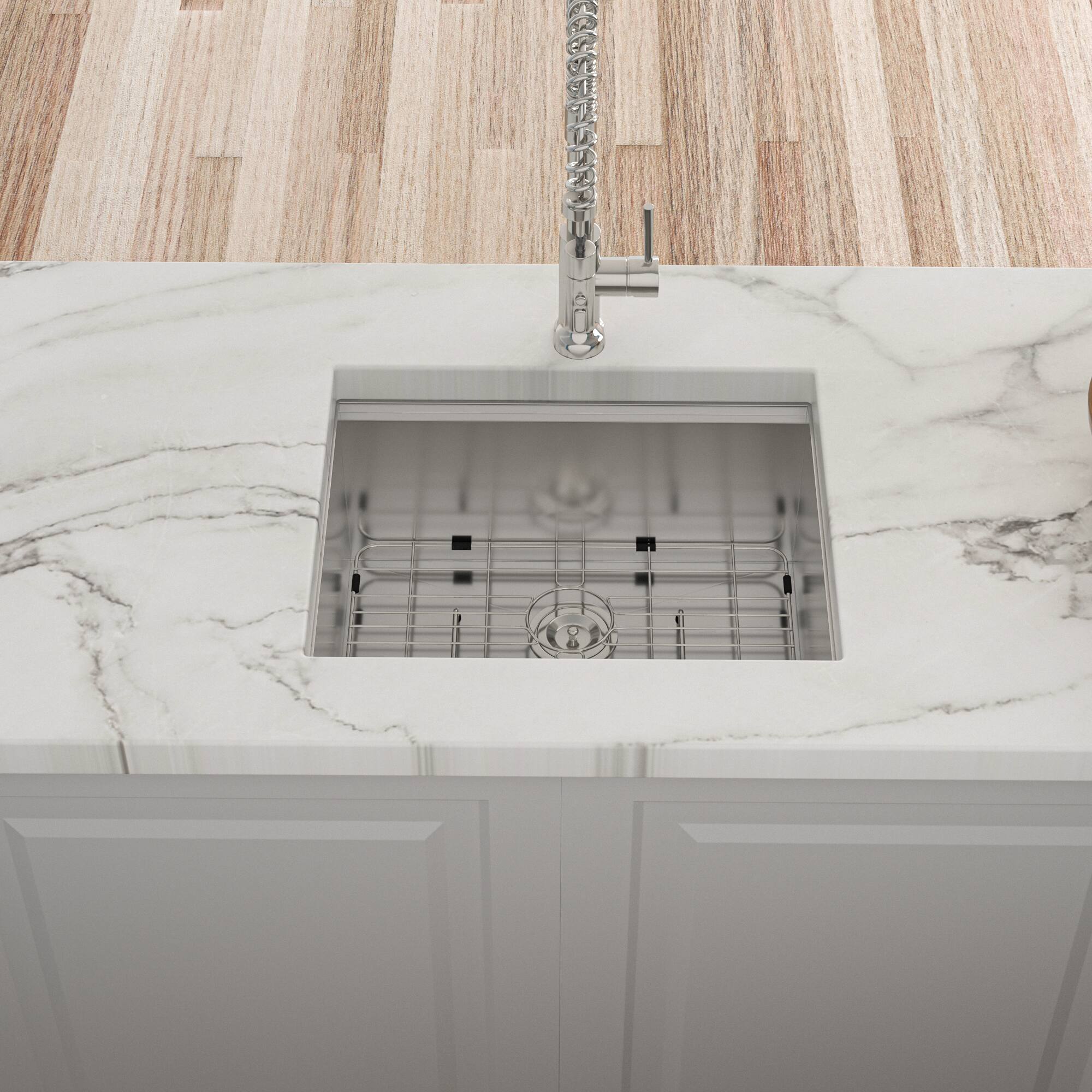 APRILSOUL Single Bowl Undermount Workstation Kitchen Sink 23 in x 19 in ...