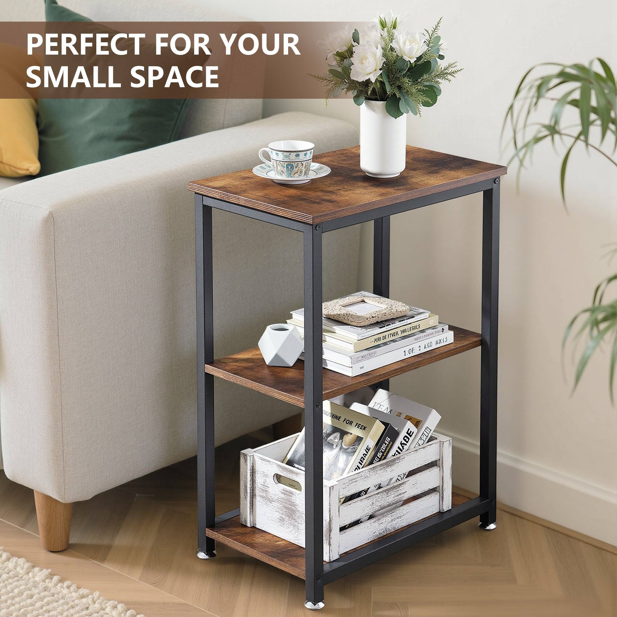 Vecelo 2Pack Metal Frame Side Table with 3 Tier Storage Shelves ...